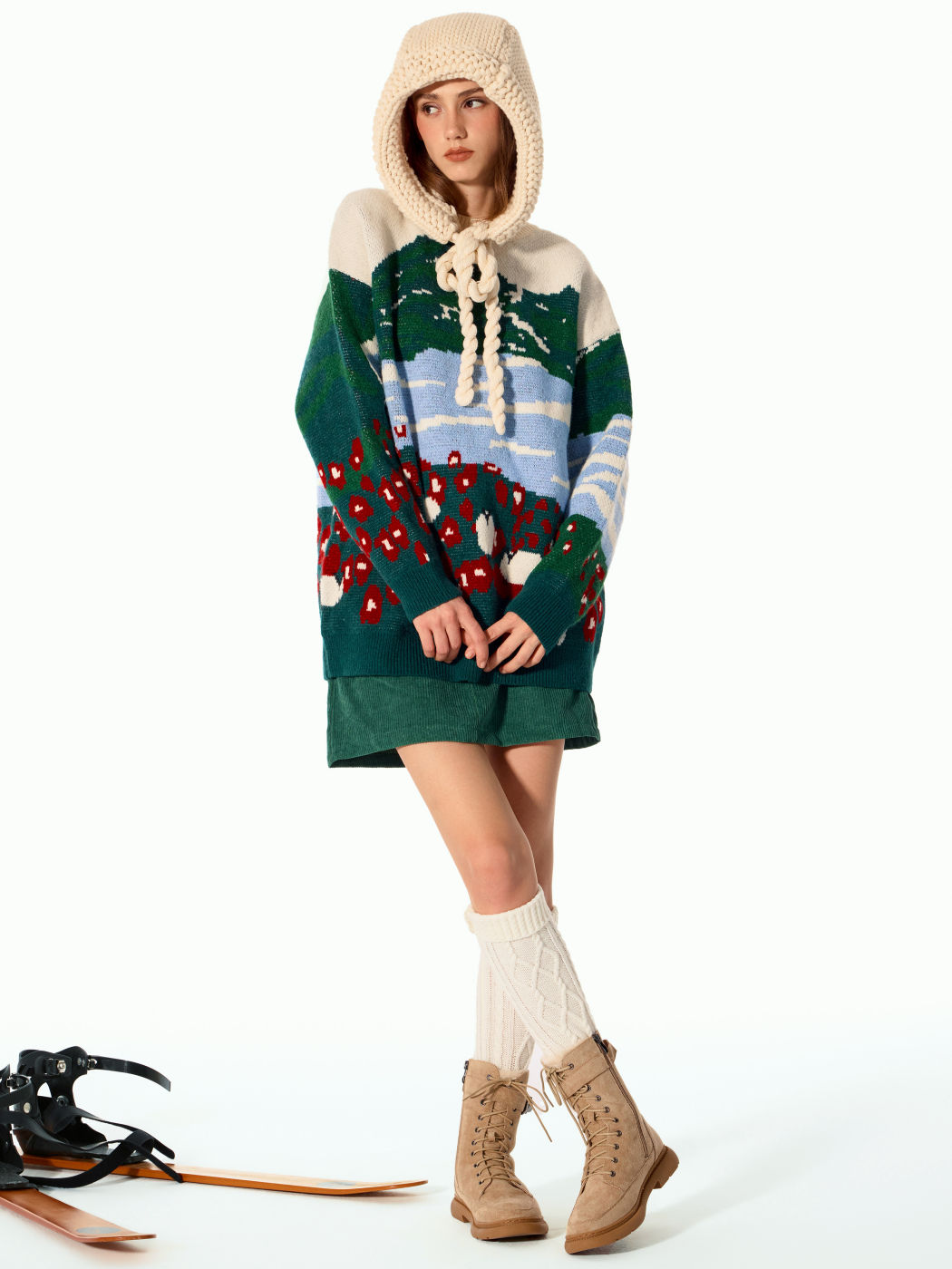Floral Graphic Knitted Sweater - Cider