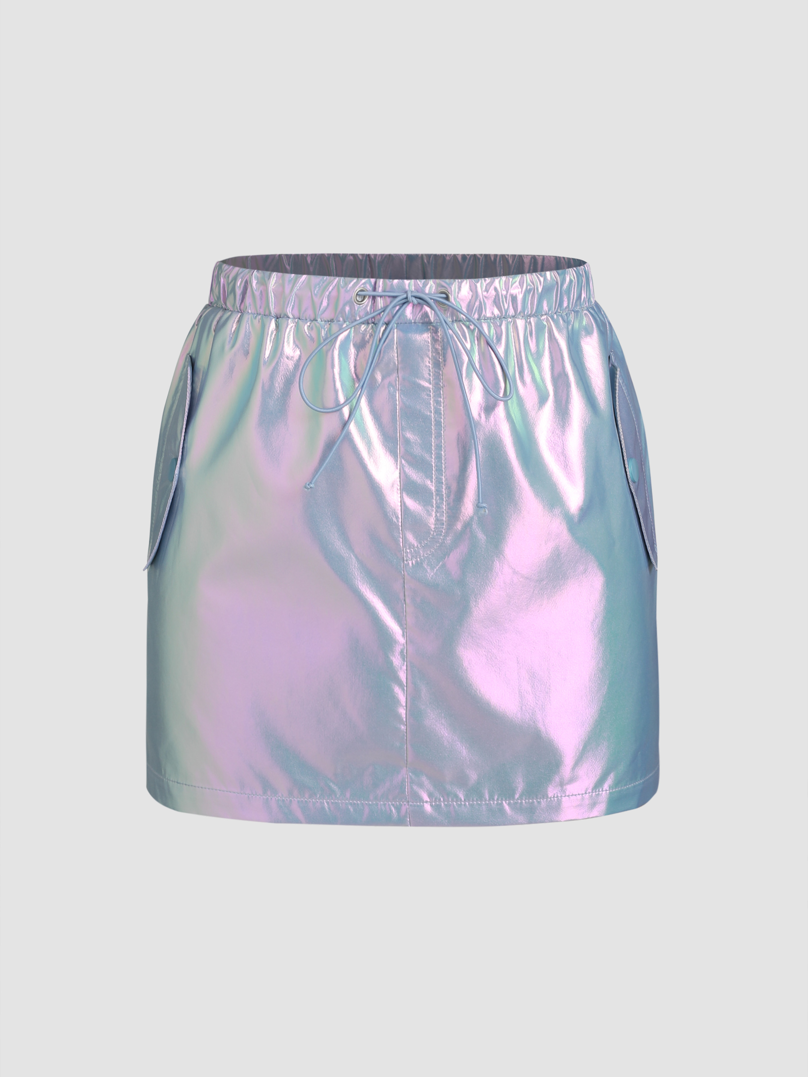 Metallic Low Waist Drawstring Short Skirt - Cider