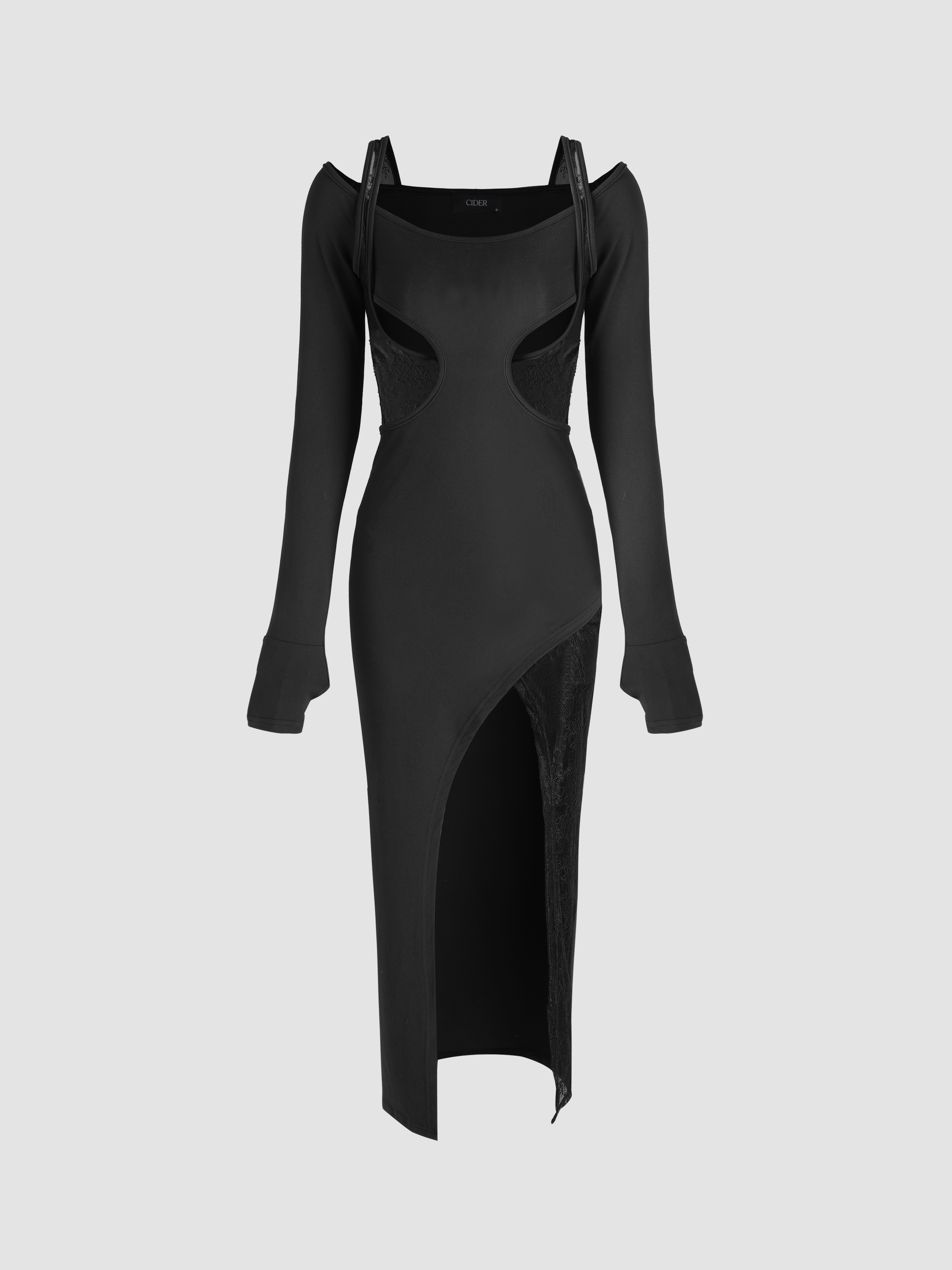 Lace Scoop Neckline Slit Maxi Dress For Daily Casual