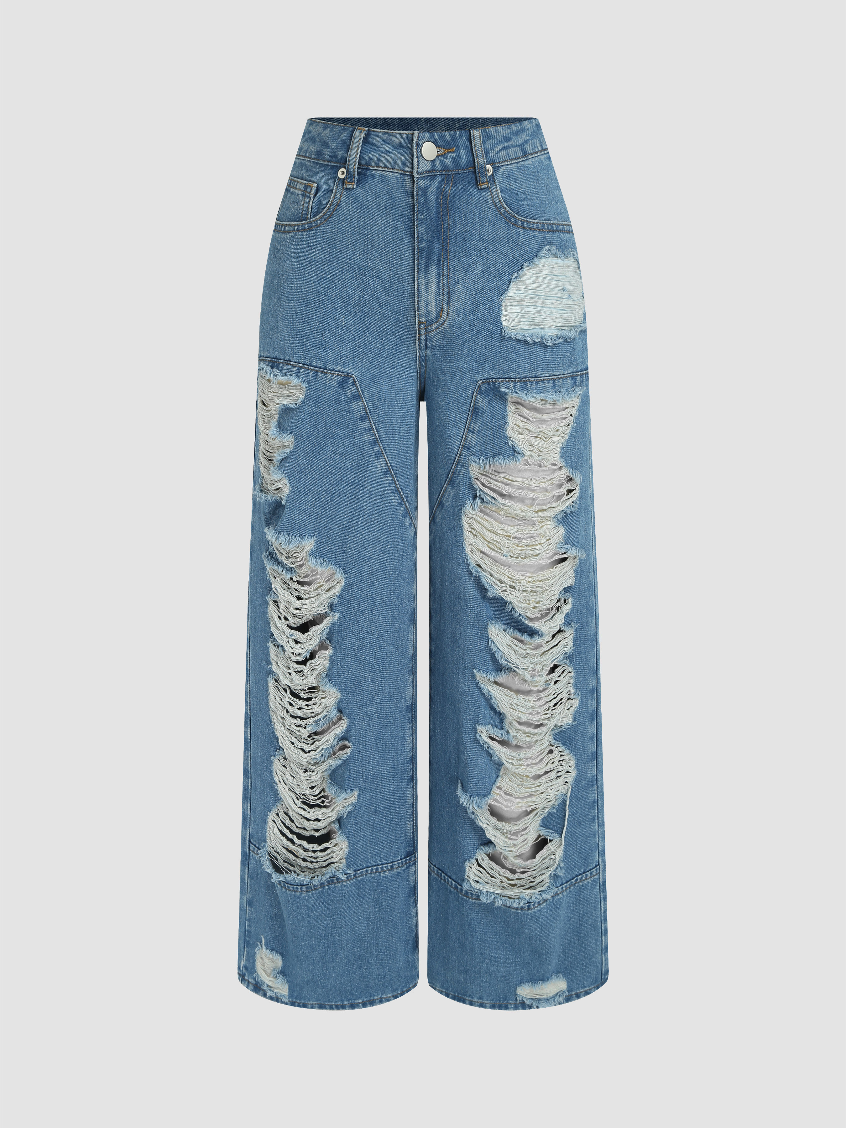 Denim Denim Distressed Wide Leg Trousers For School