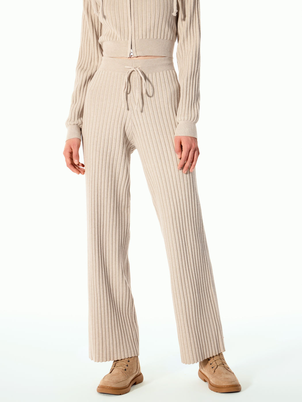 Solid Knotted Knitted Straight Leg Trousers For School Daily Casual