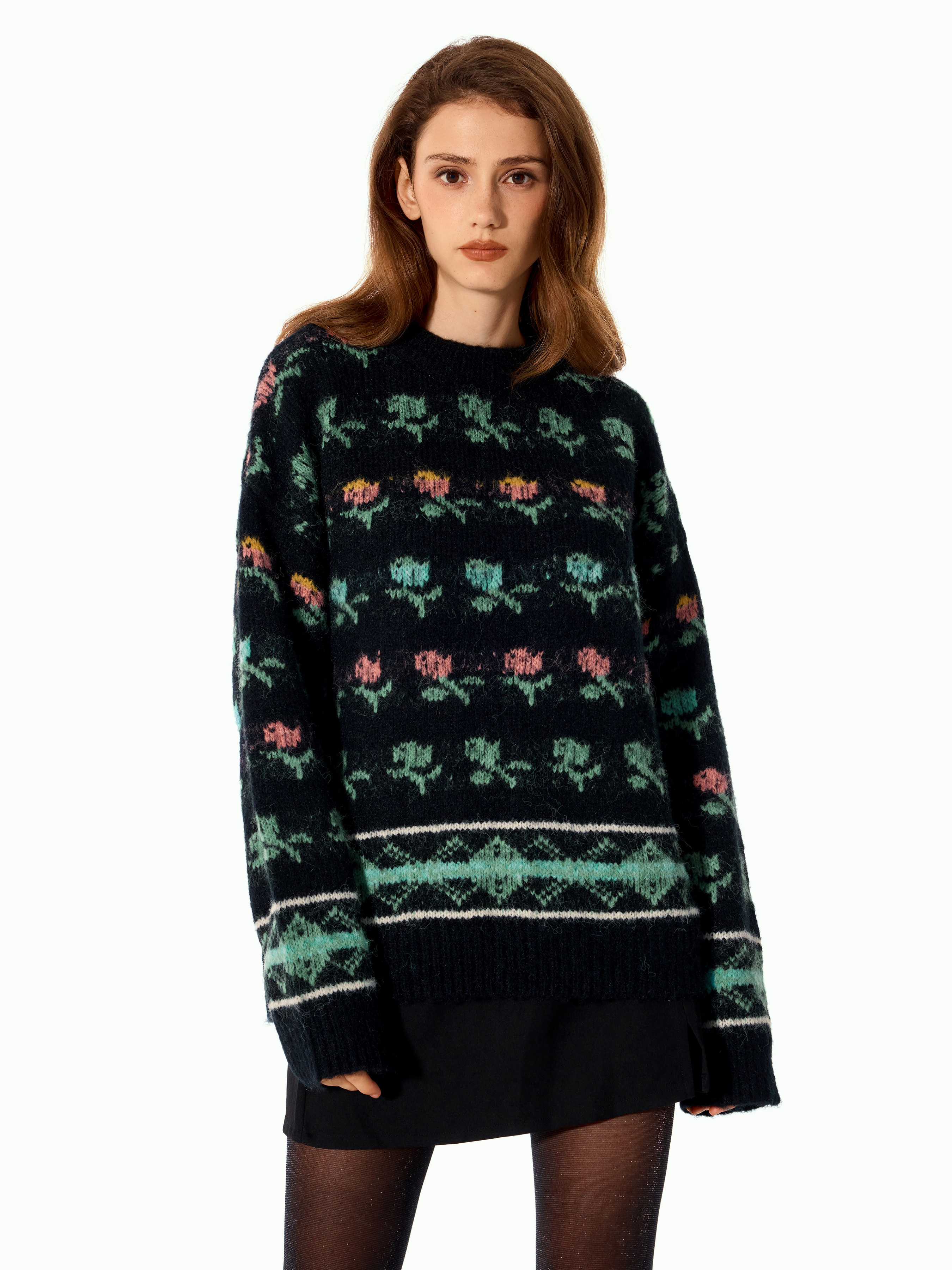 Floral Oversized Knitted Sweater For School Daily Casual