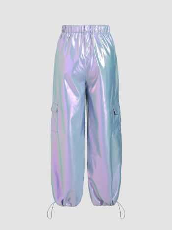 Hoco Dress Homecoming Metallic Mid Waist Parachute Cargo Pants For ...