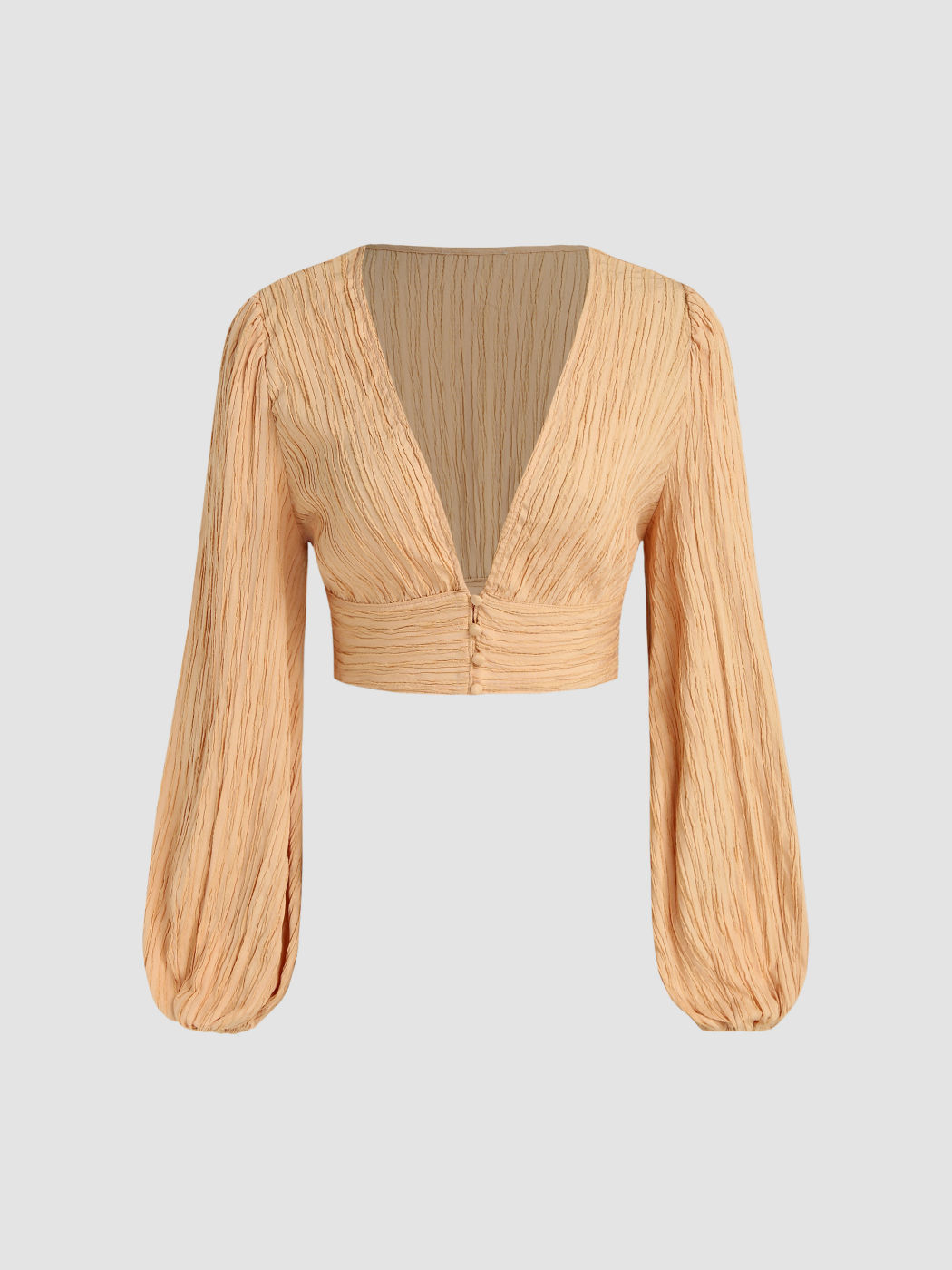 V-neck Texture Long Sleeve Blouse For Daily Casual