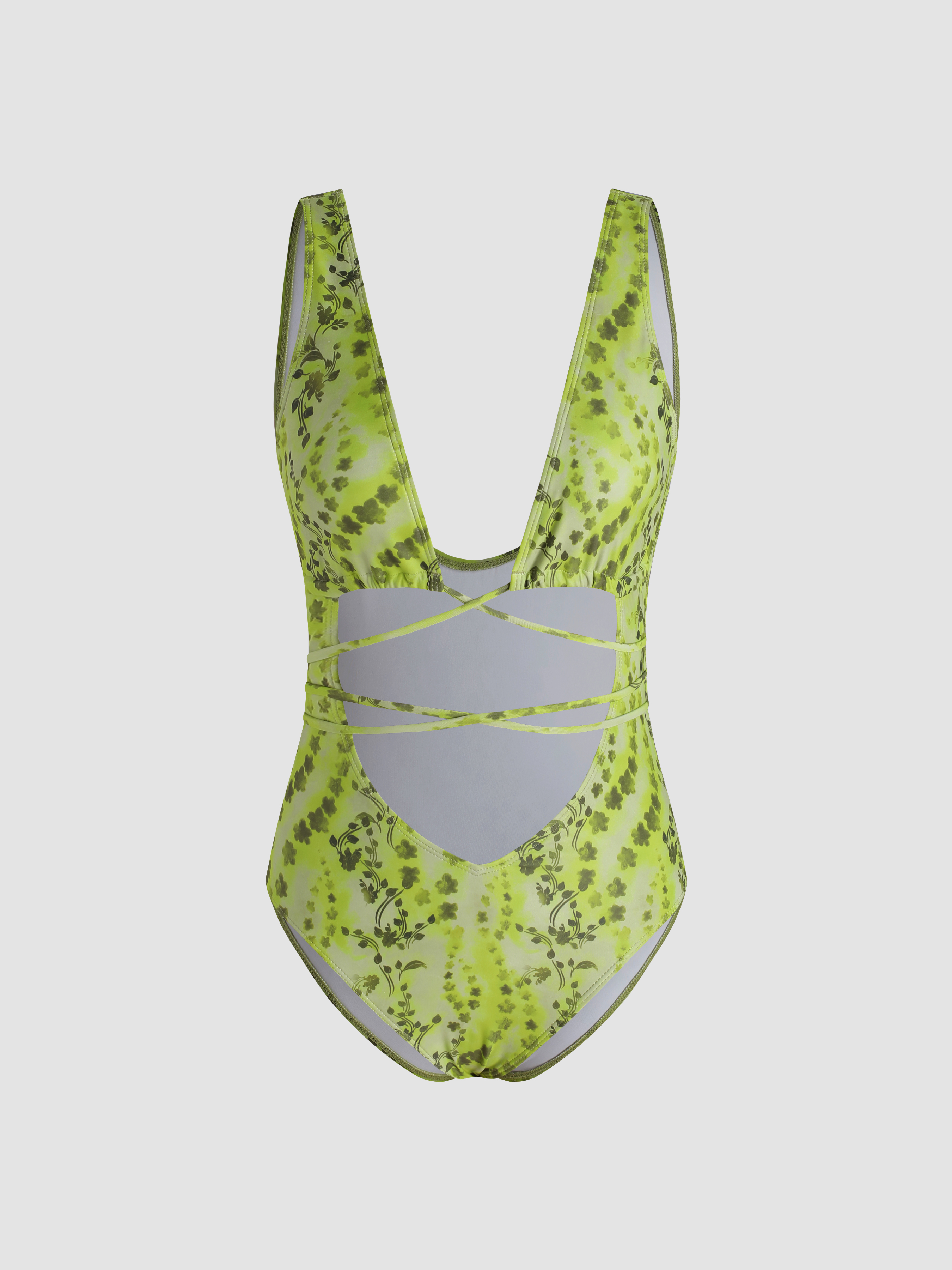 U-neckline Cross One Piece Swimsuit - Cider