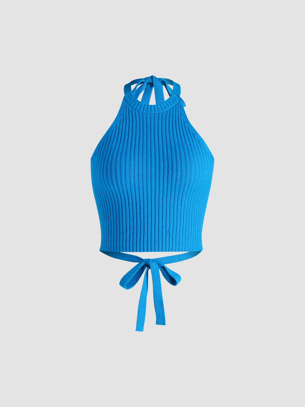 Solid Halter Bodycon Knitted Sleeveless Crop Top For Daily Casual