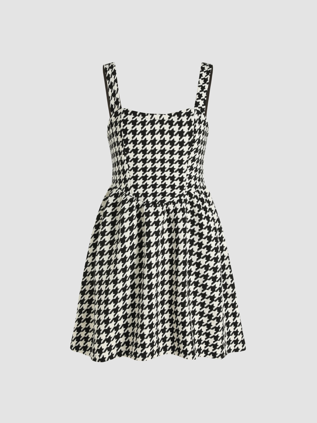 Tweed Sleeveless Houndstooth Mini Dress For Coffee Shop Picnic School