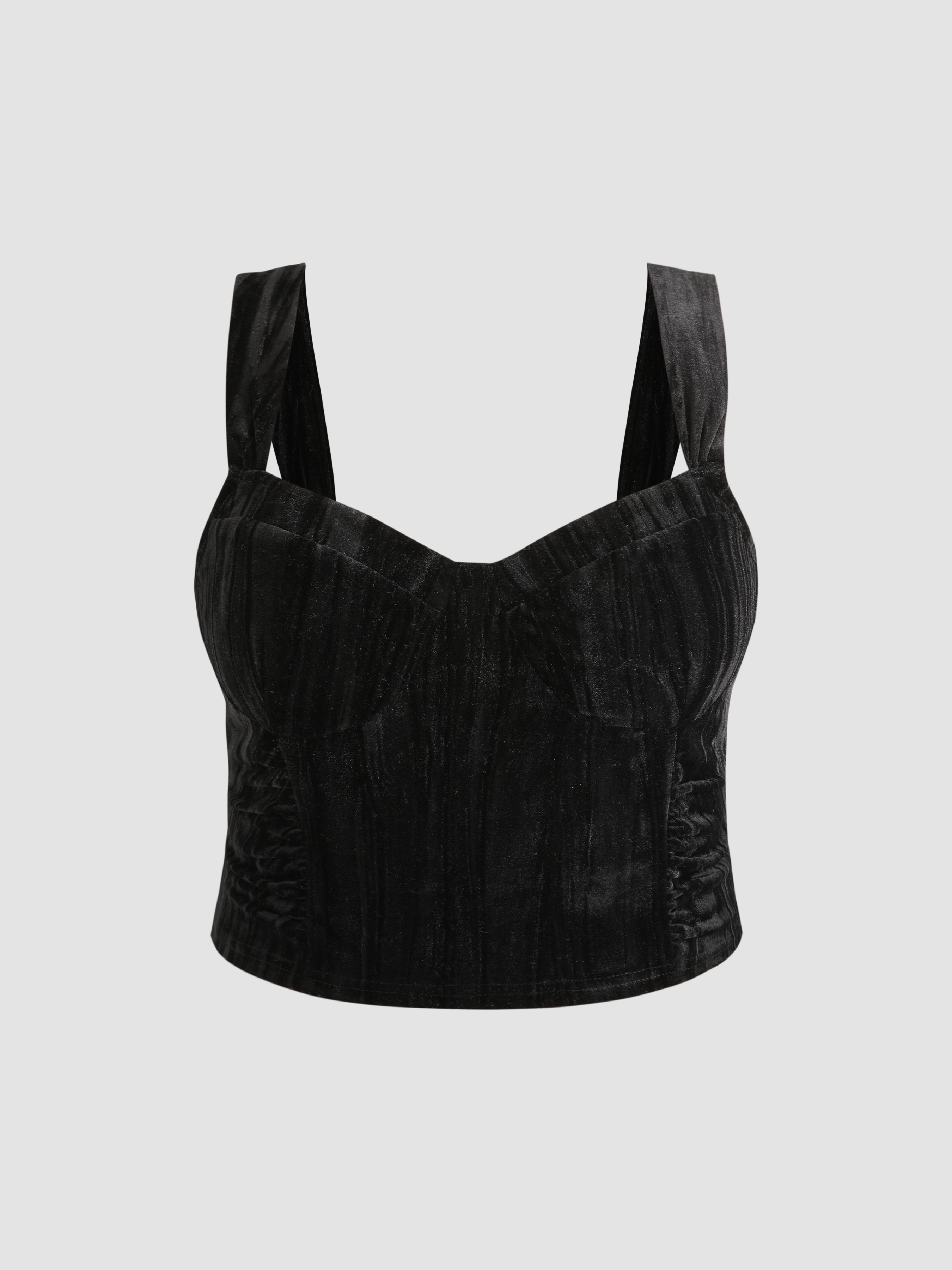 Curve & Plus Velvet Solid V-neck Crop Top - Cider