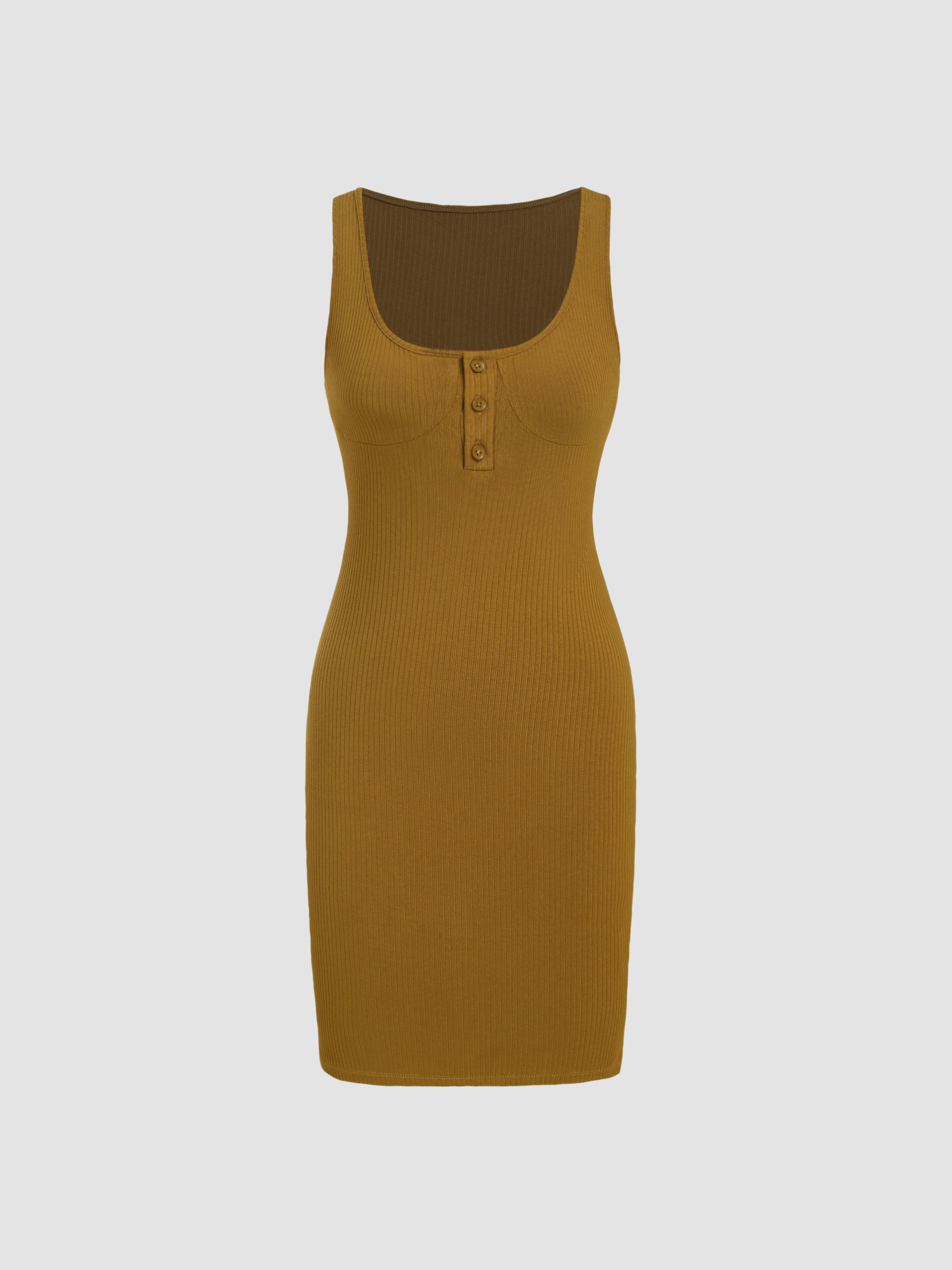Solid Button Cami Short Dress - Cider