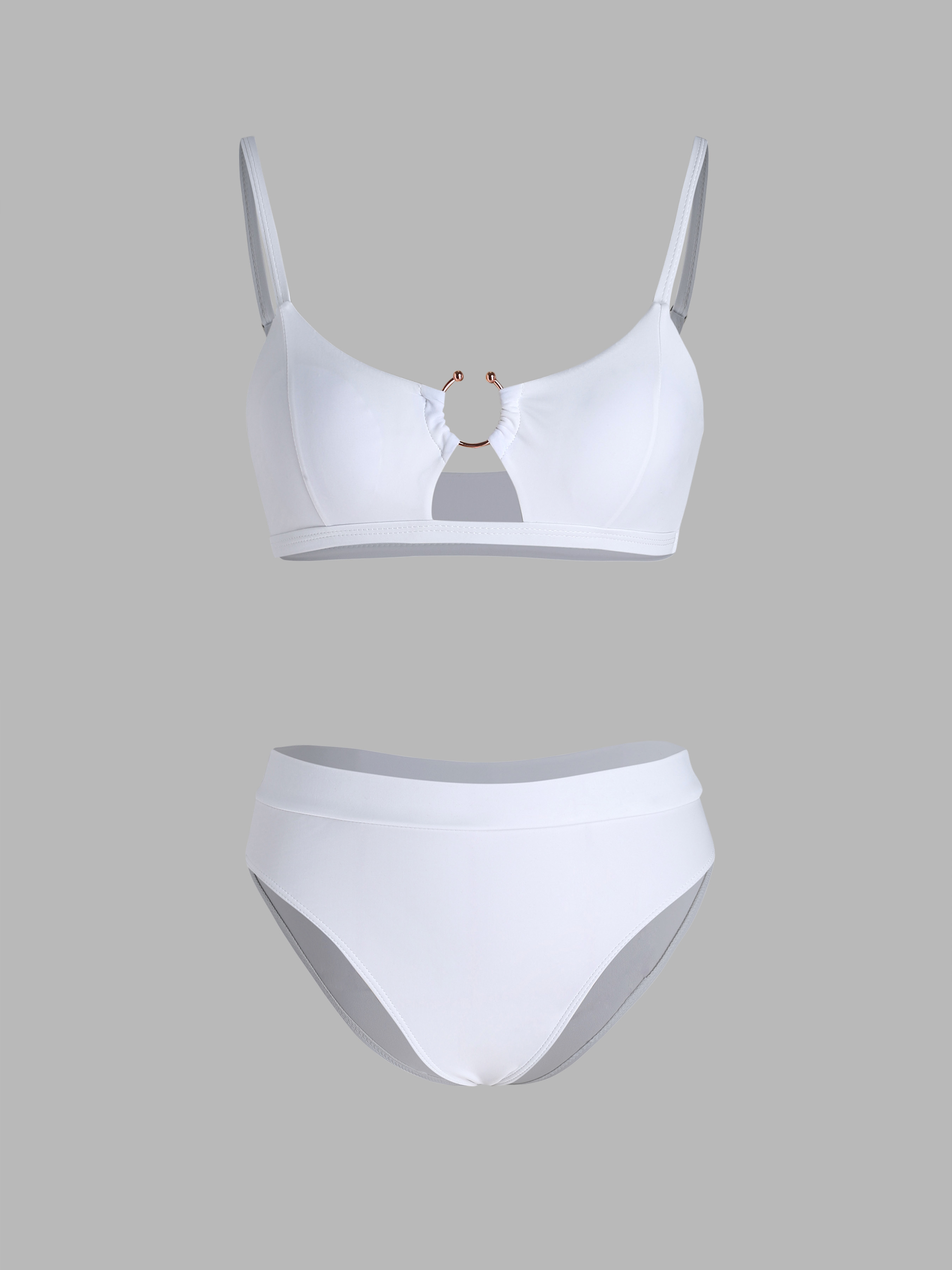 Cut Out Ring Linked Bikini Swimsuit - Cider