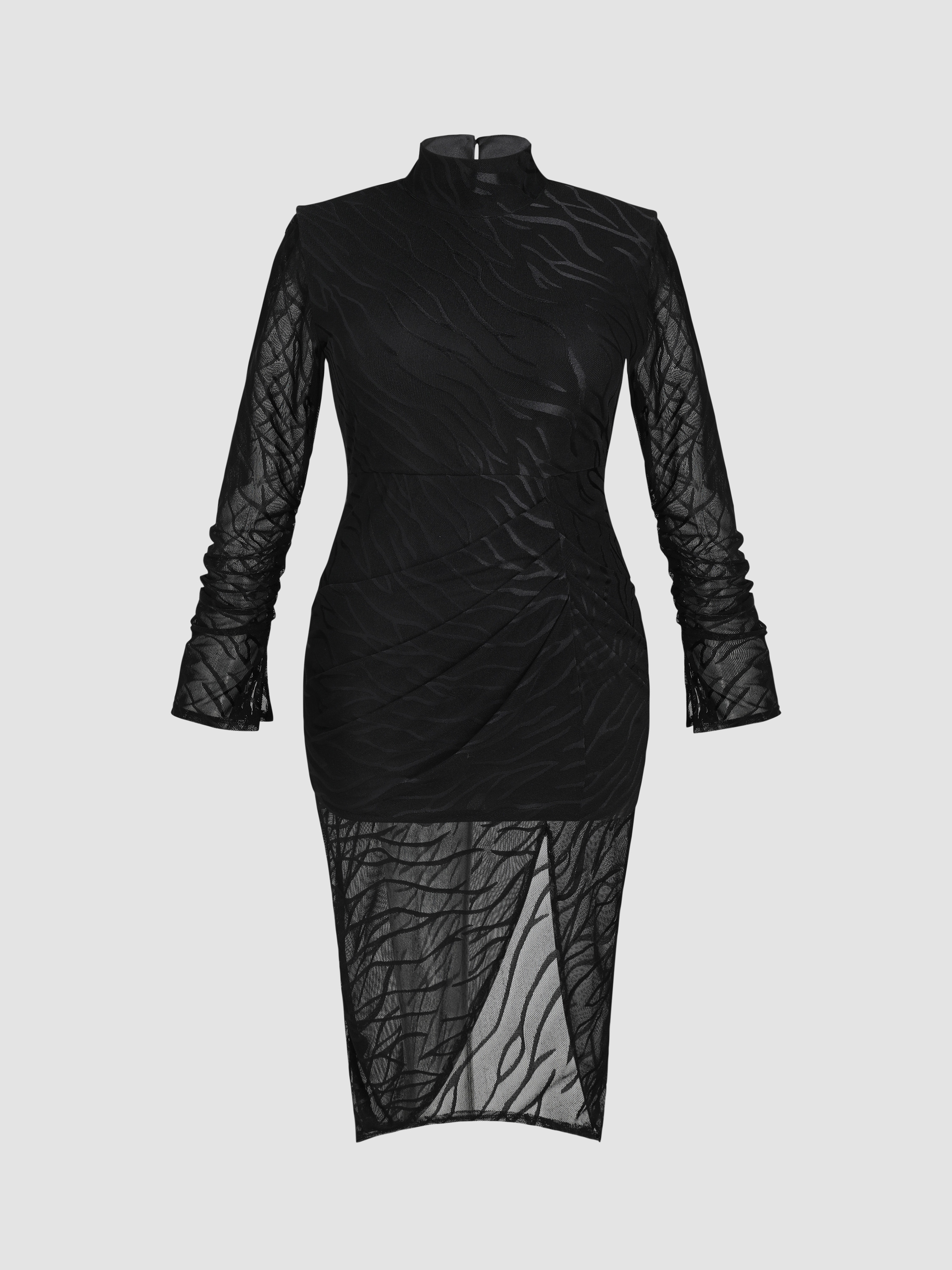 Solid Mesh Split Midi Dress Curve & Plus - Cider