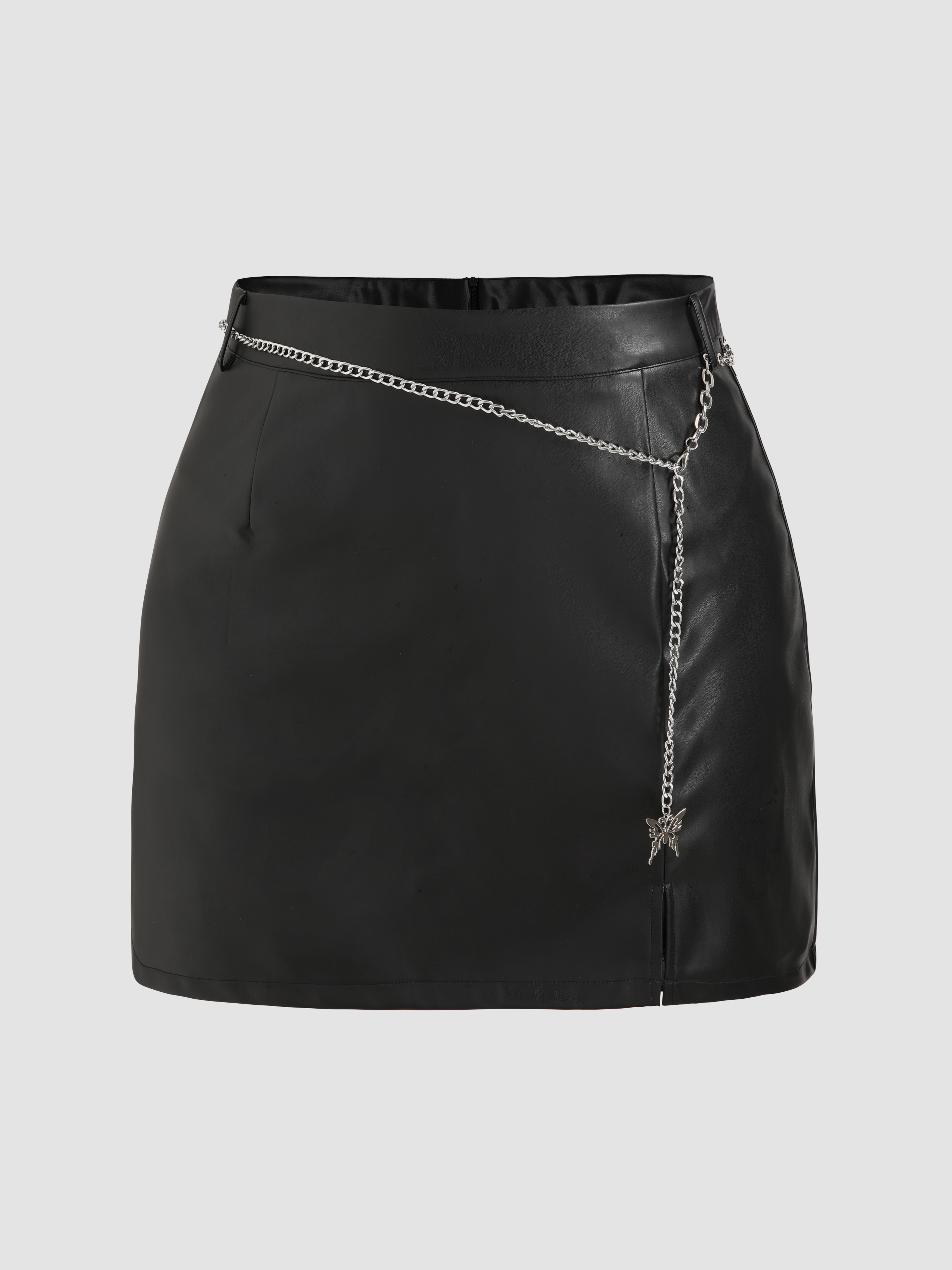 Split Chain Mid Waist Mini Skirt Curve & Plus - Cider