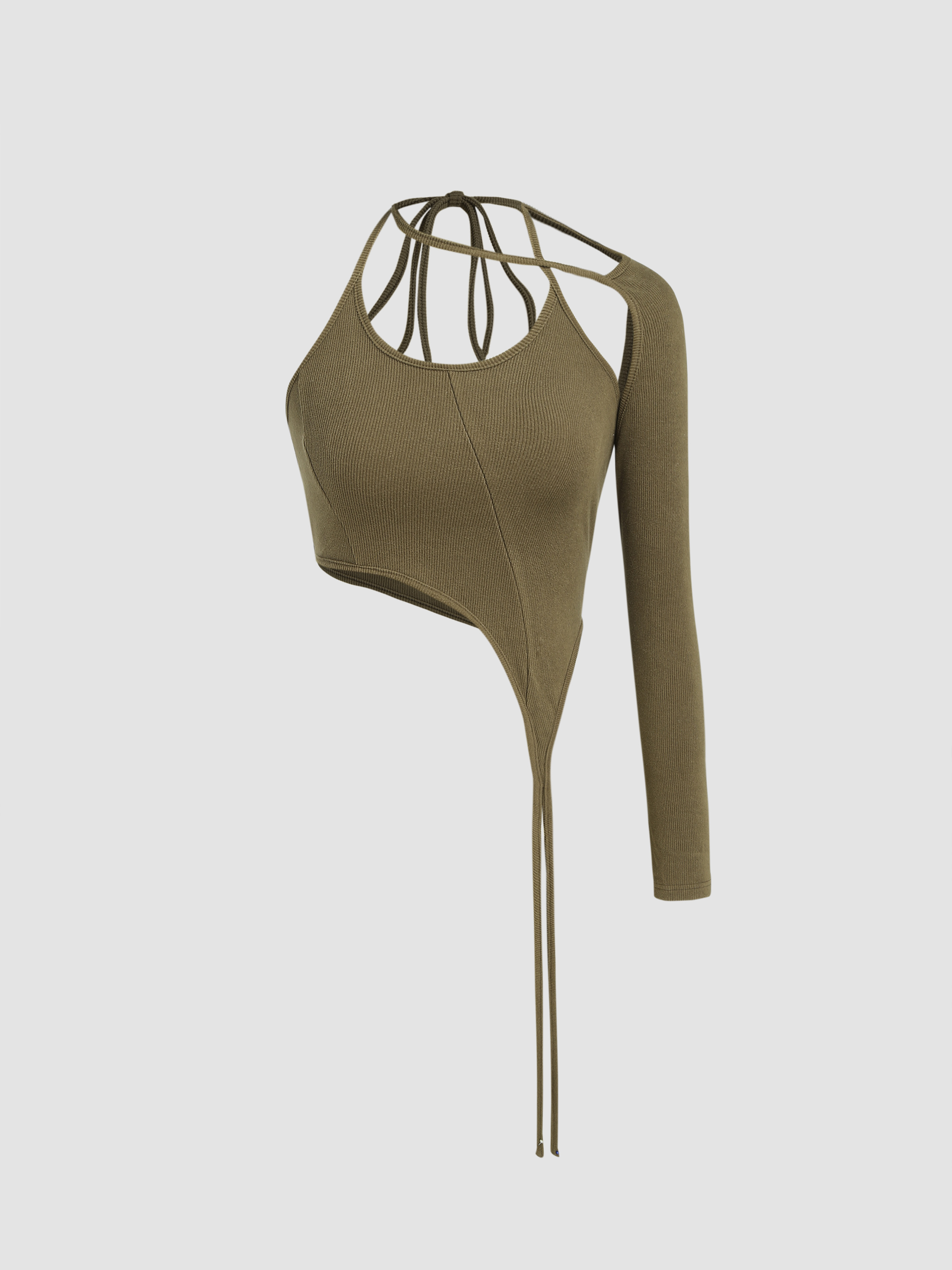 Solid Asymmetrical Bodycon Crop Top - Cider
