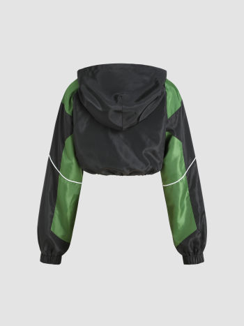 Woven Patchy Zip Up Stitch Crop Jacket For Exhibition