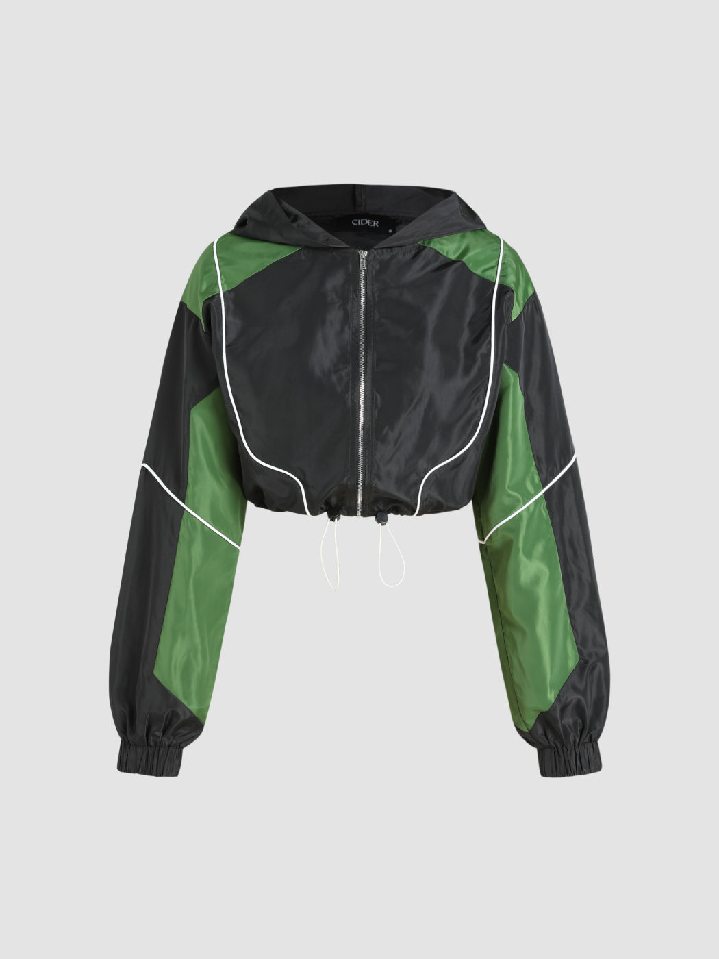 Woven Patchy Zip Up Stitch Crop Jacket For Exhibition