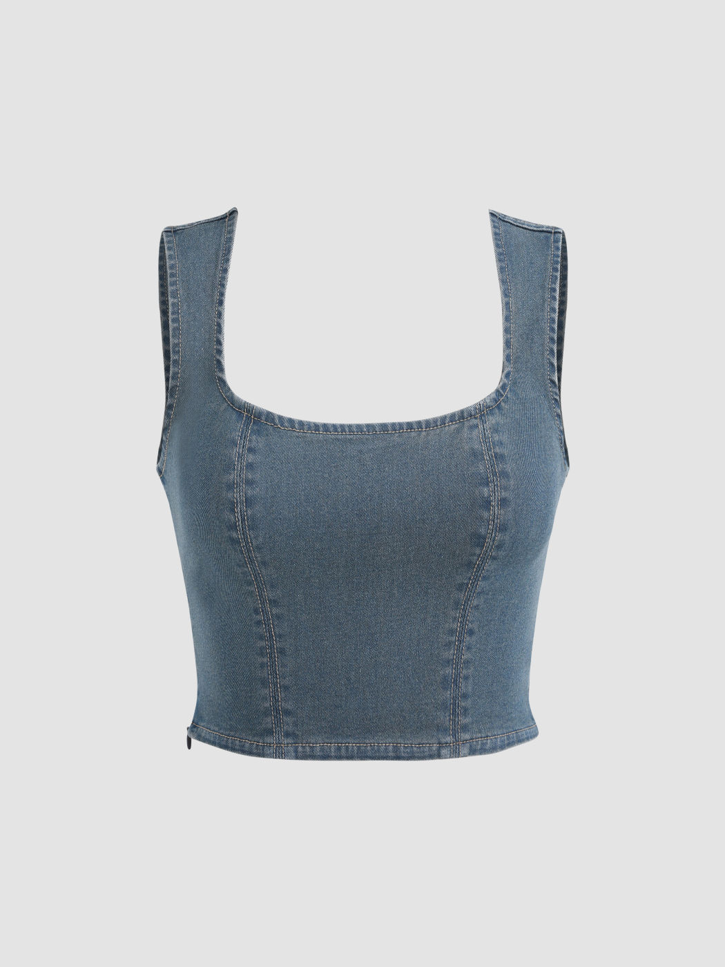 Denim Denim Stitch Zip Up Tank Top For School
