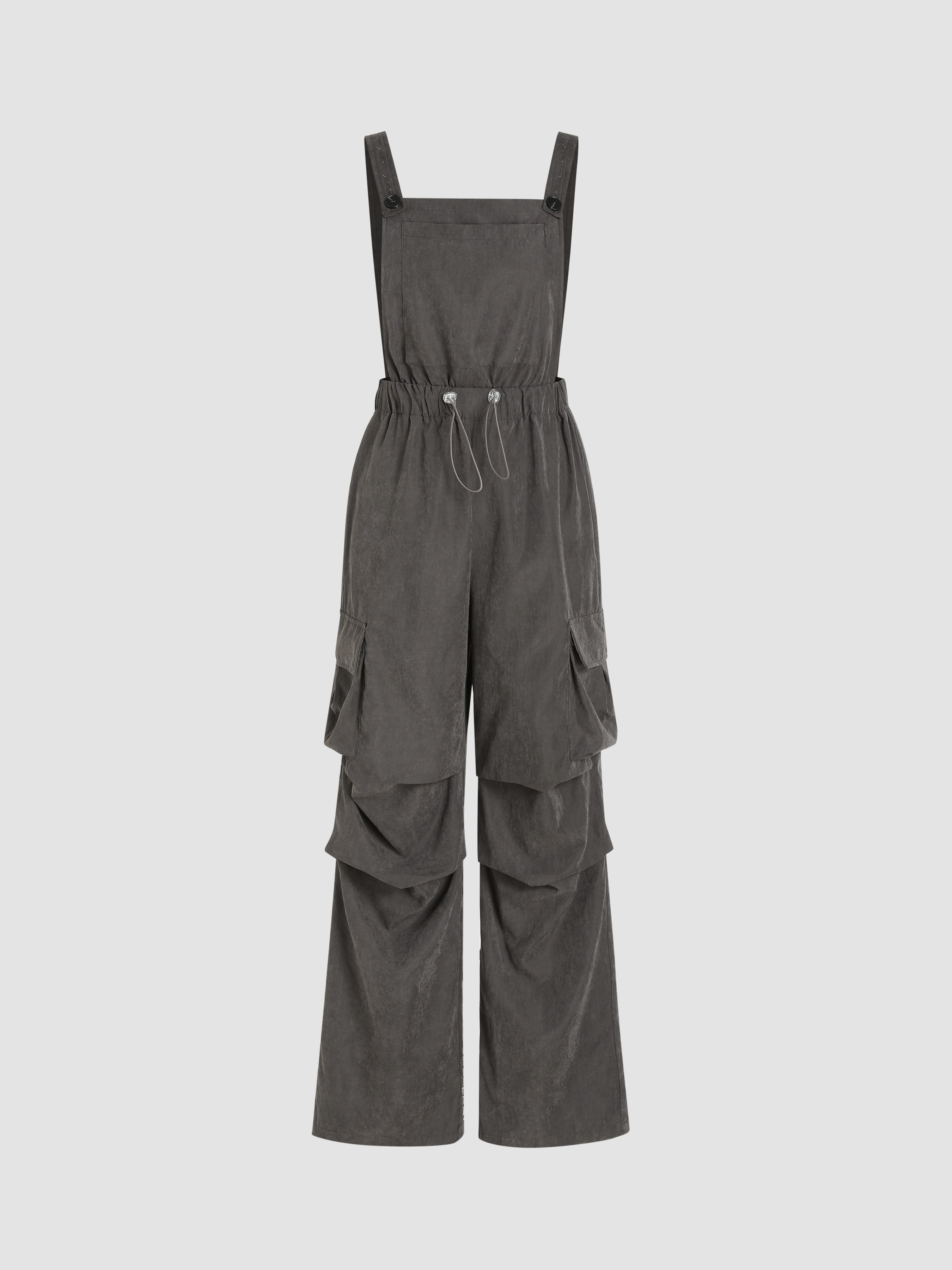 Woven Solid Ruched Pocket Cargo Jumpsuit For School Coffee Shop