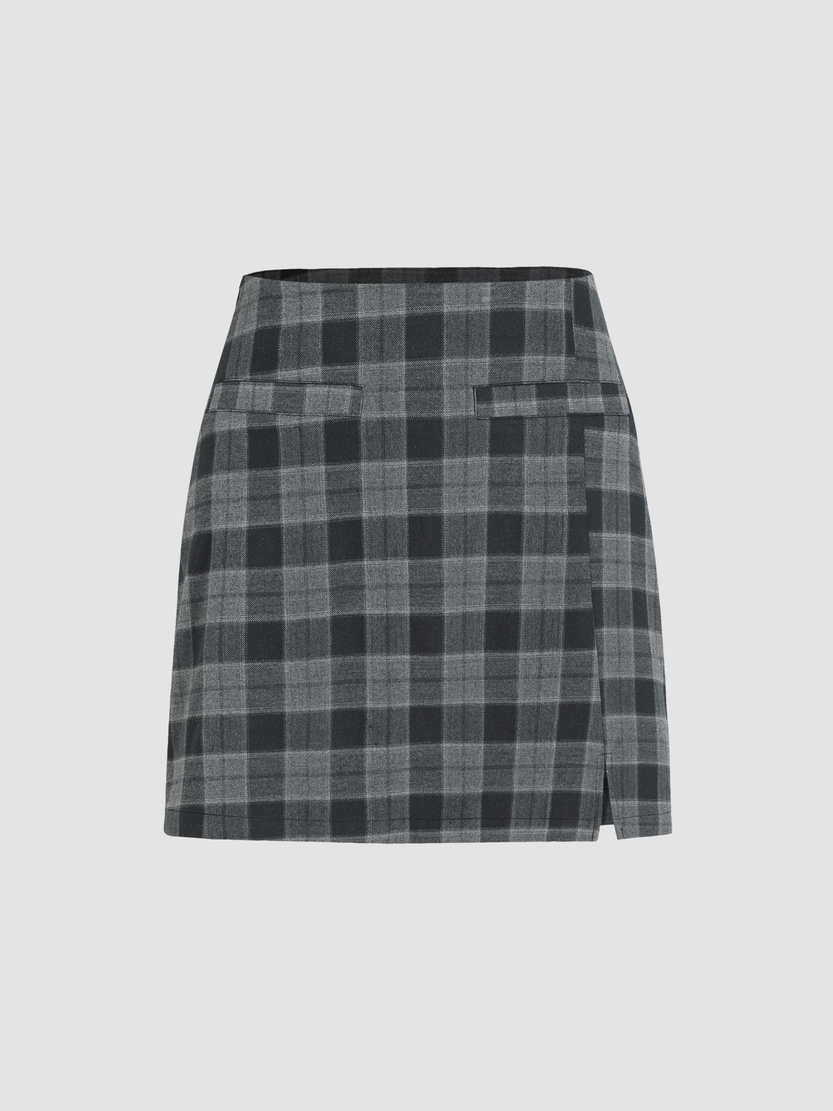 Check Pattern Slit Mini Skirt - Cider
