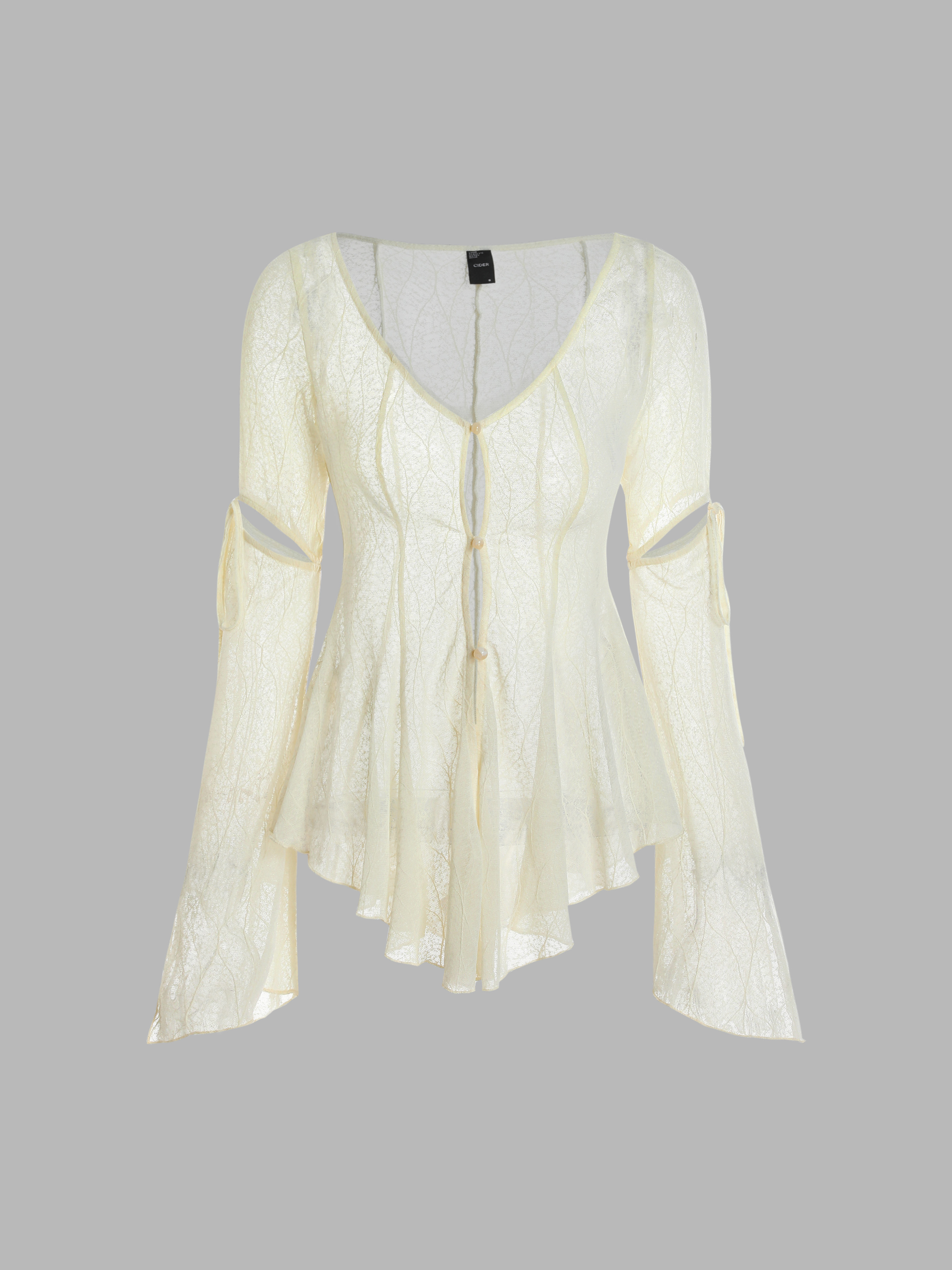 Woven Solid Button Up Knotted Ruffle Blouse For Holiday