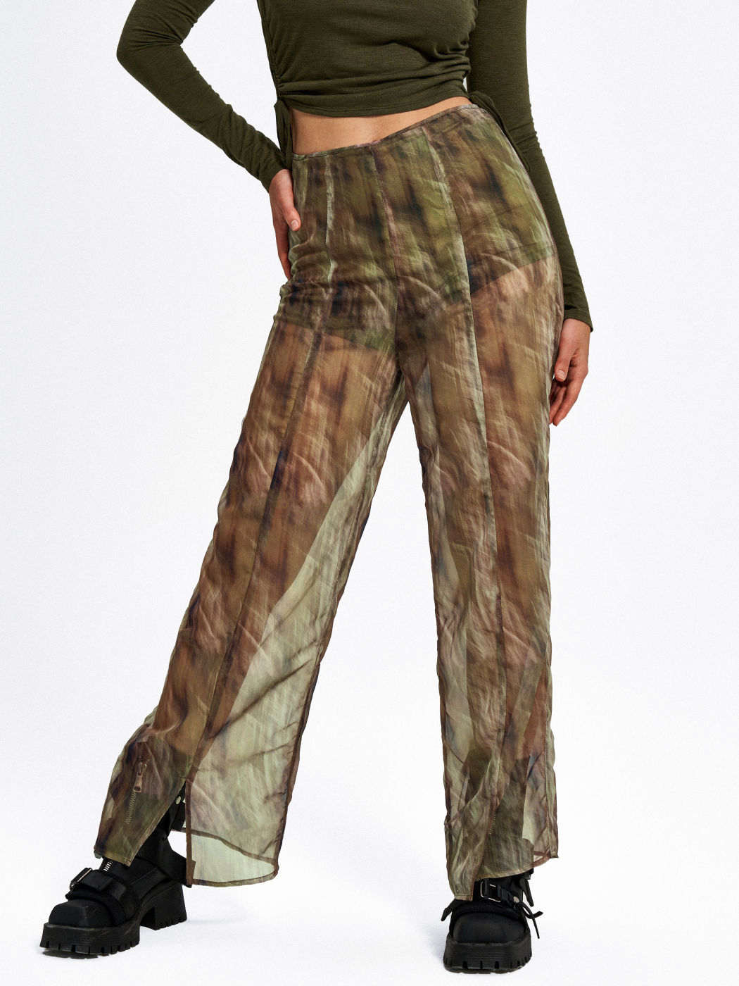 Mesh Fleeting Sunset Sheer Patterned Trousers For Coffee Shop