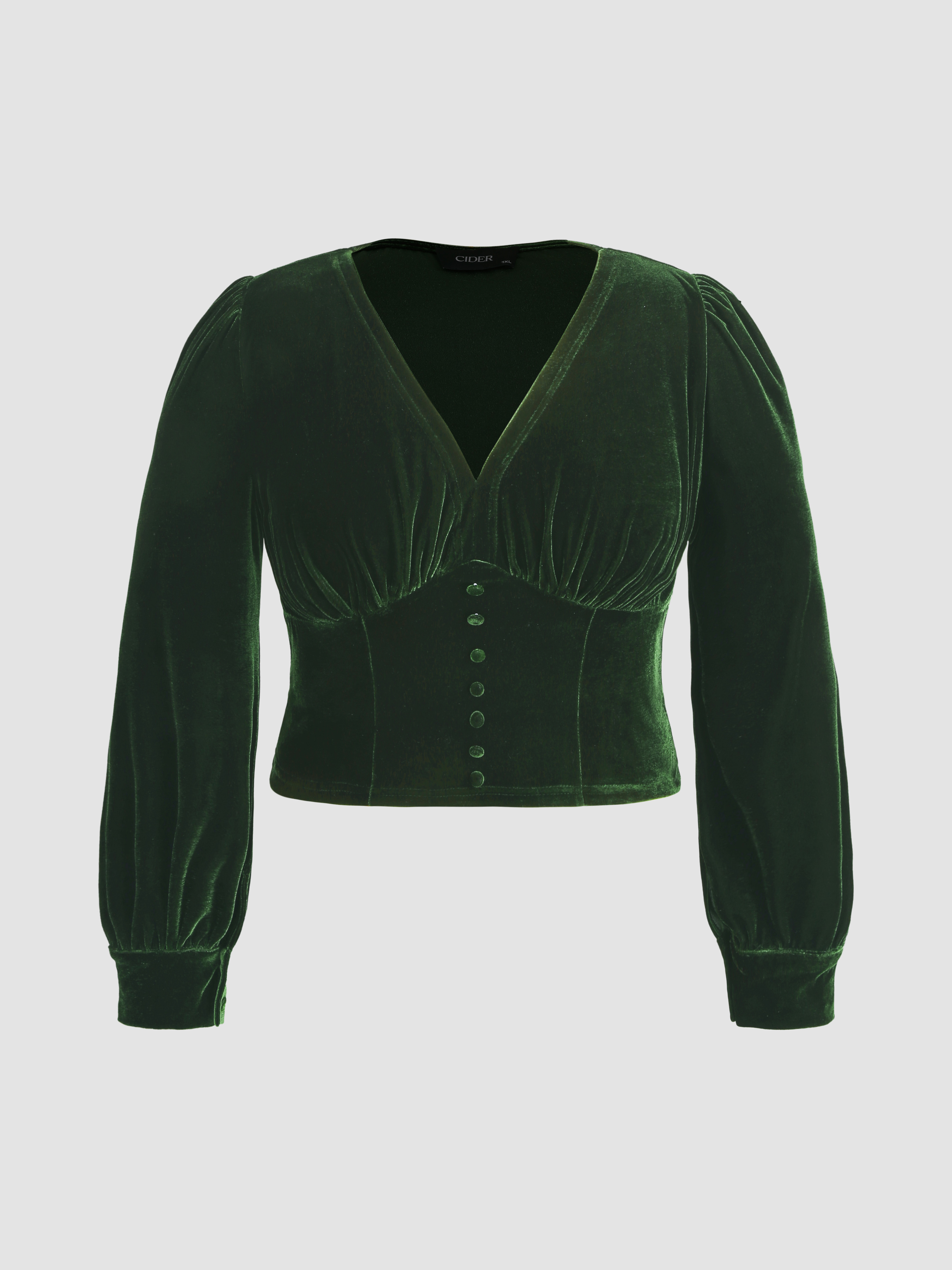 V-neck Velvet Long Sleeve Crop Top Curve & Plus - Cider