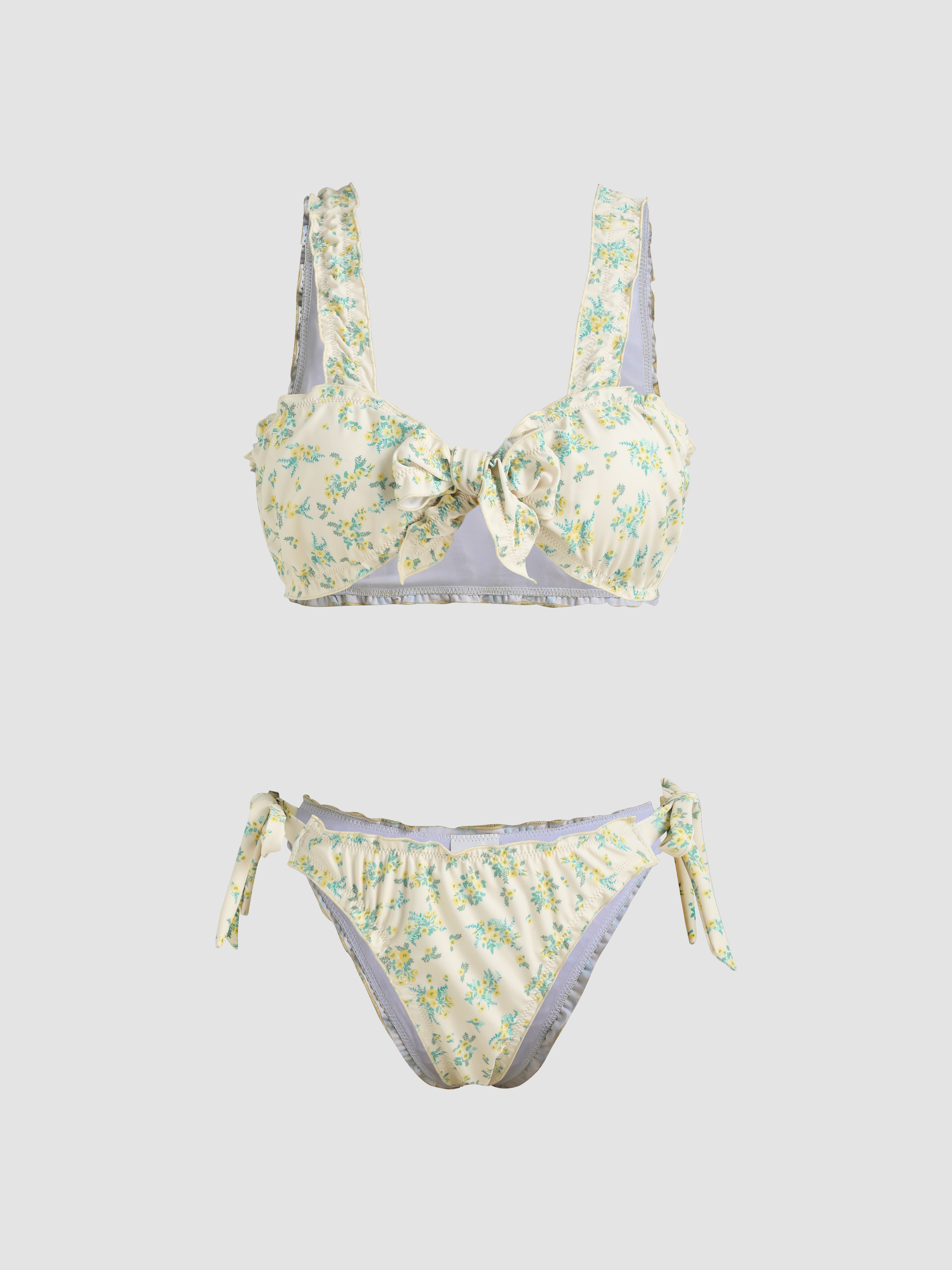 Floral Bowknot Tie Side Bikini Swimsuit For Vacation Swimming Pool Beach