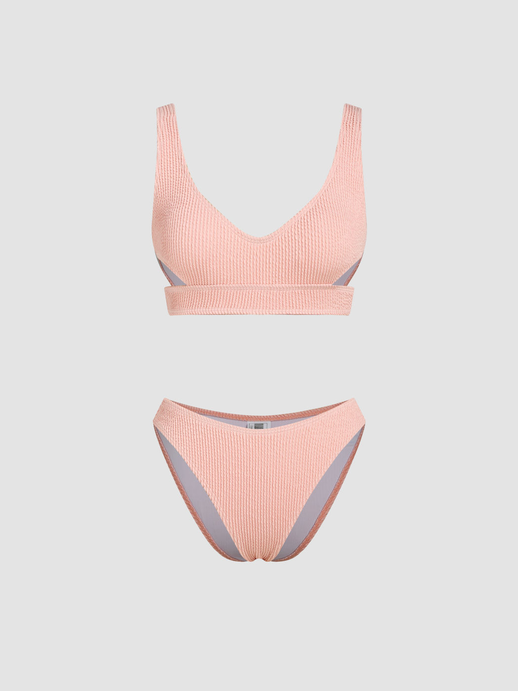 Solid Texture V-neck Bikini Swimsuit For Beach