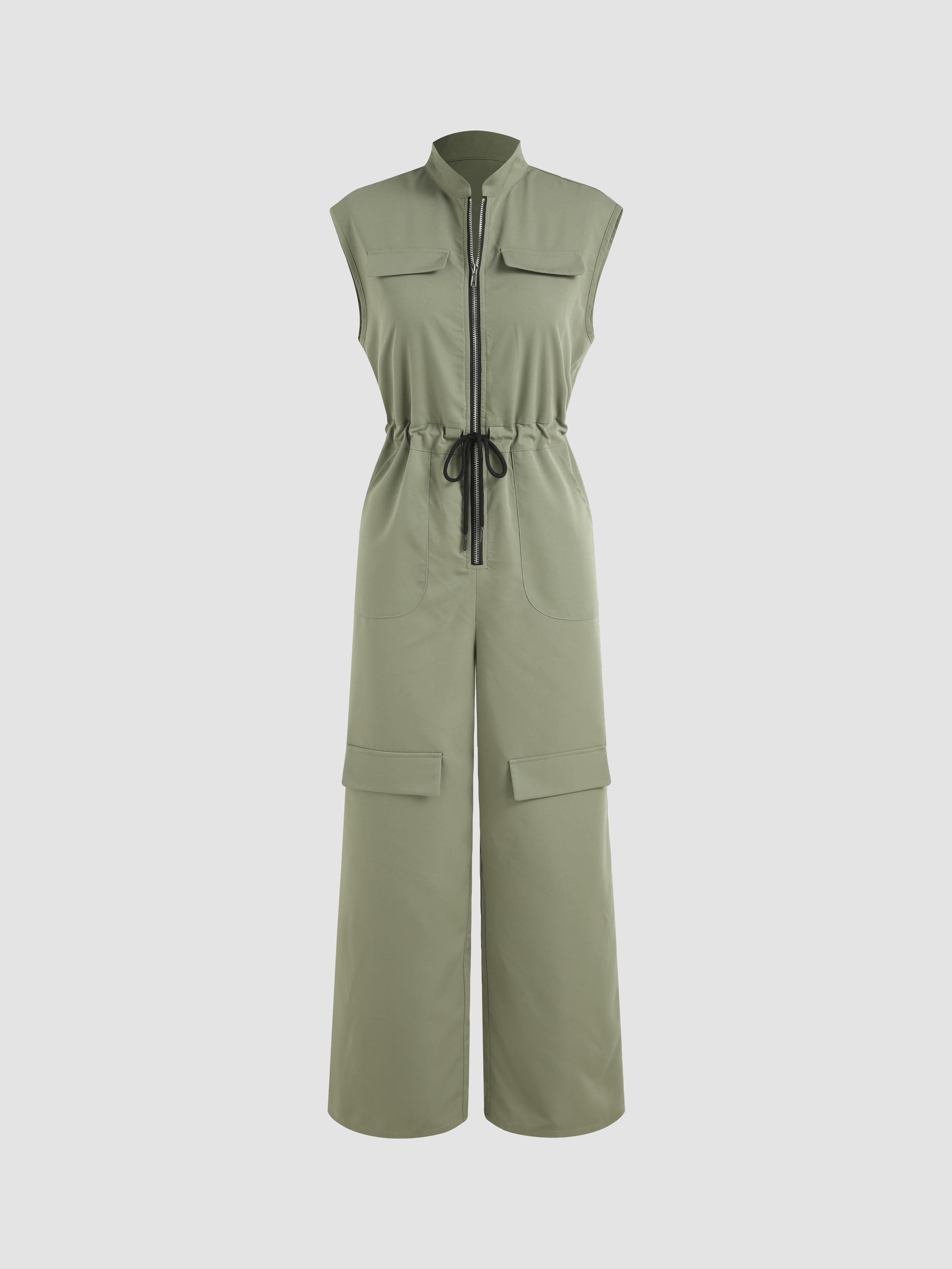 Solid Pocket Cargo Jumpsuit - Cider