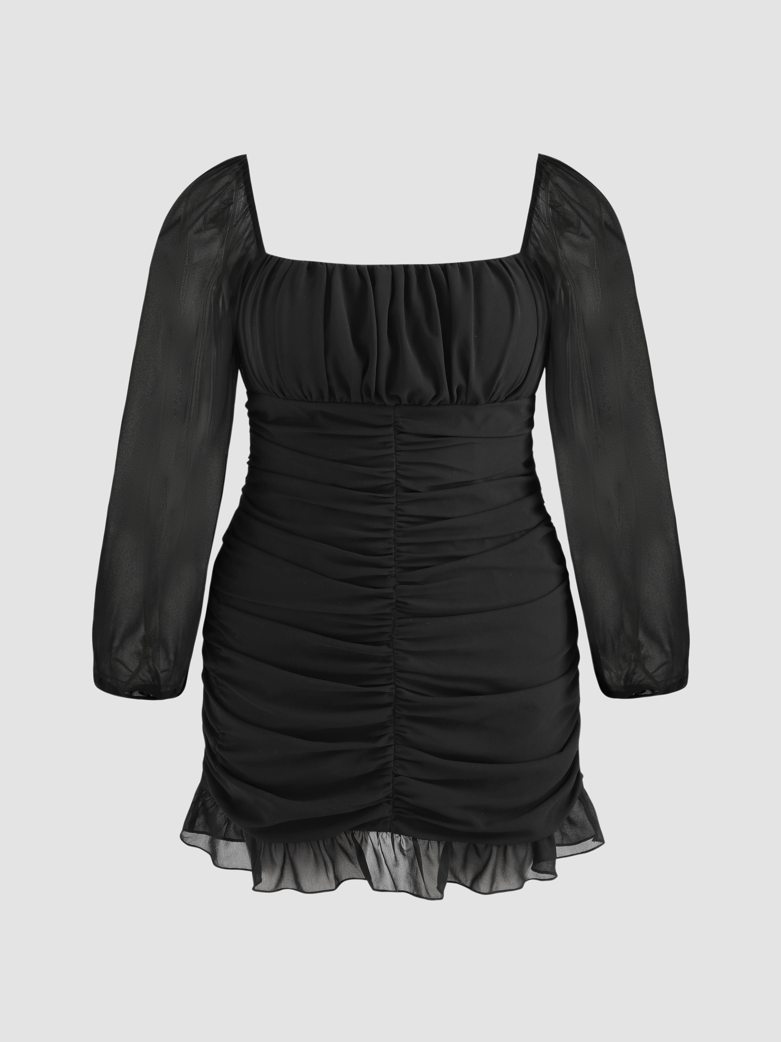 Square Neck Solid Ruched Mini Dress Curve & Plus - Cider