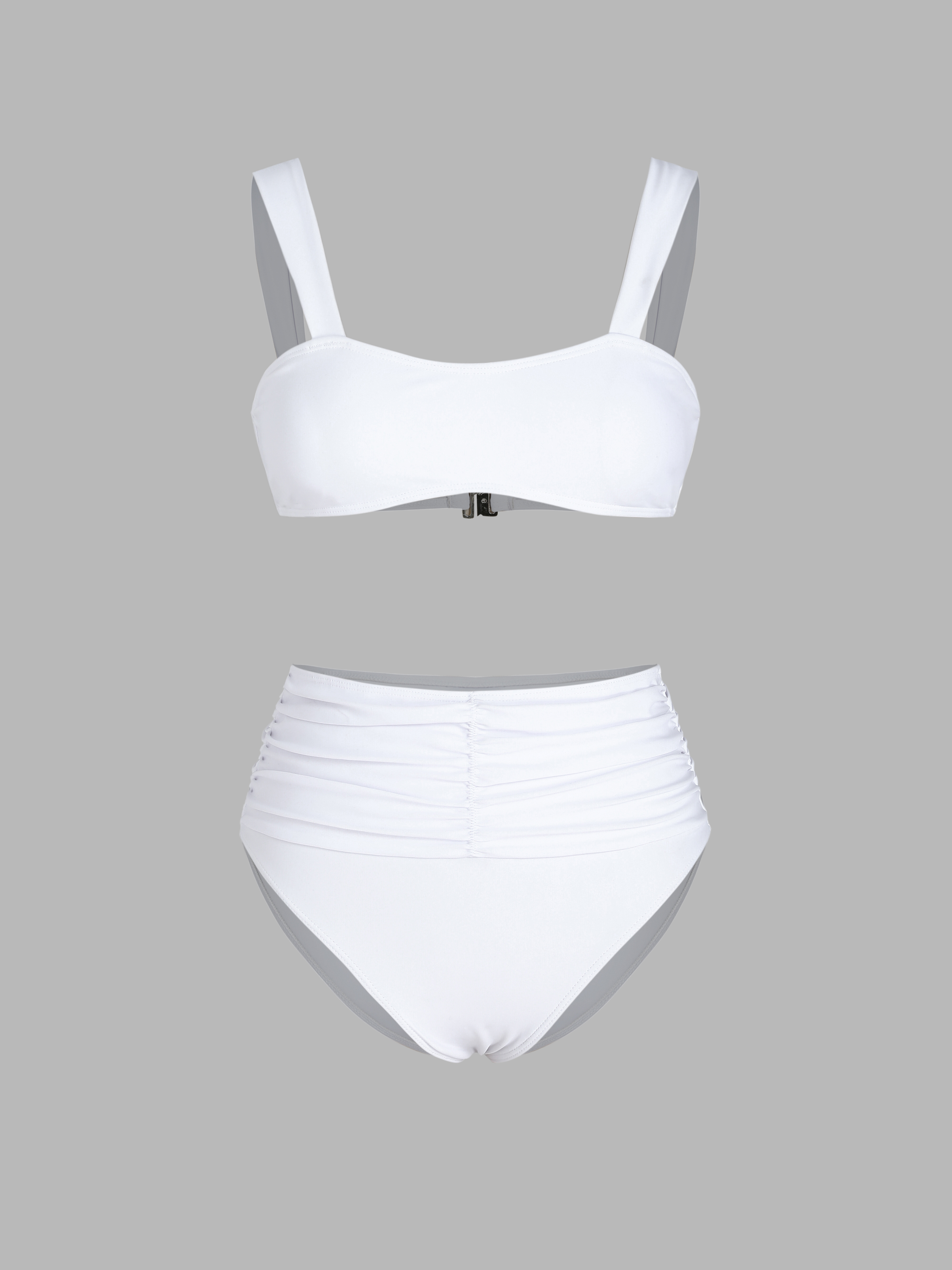 Solid Scoop Neckline Ruched Bikini Swimsuit - Cider