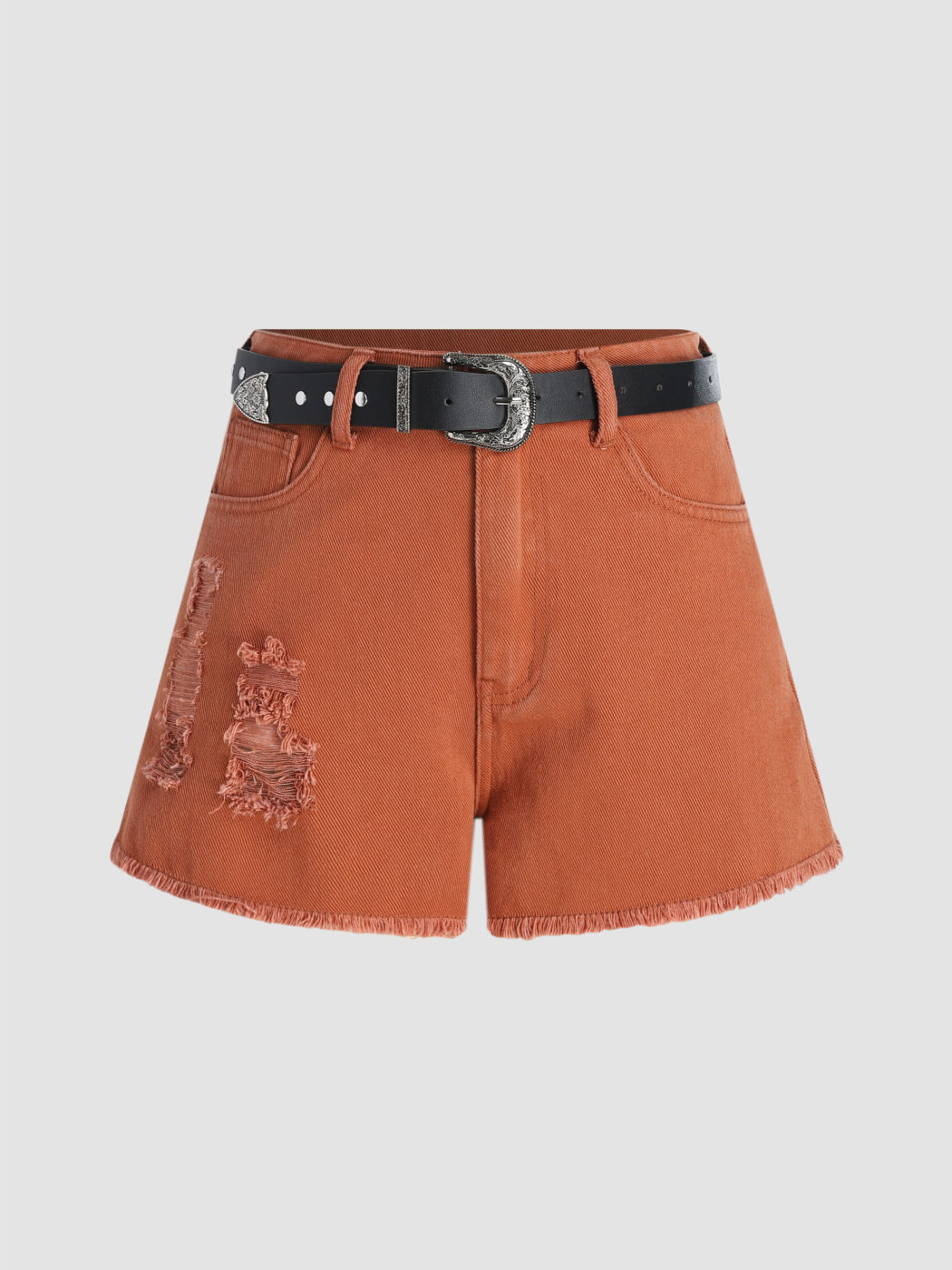 Denim Denim Belted Mid Waist Shorts For Daily Casual