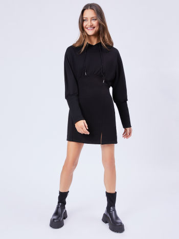Terry Solid Drawstring Split Mini Dress - Cider