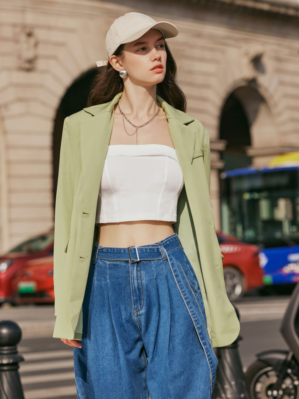 Material Solid Collar Oversized Button Up Blazer For Occasion