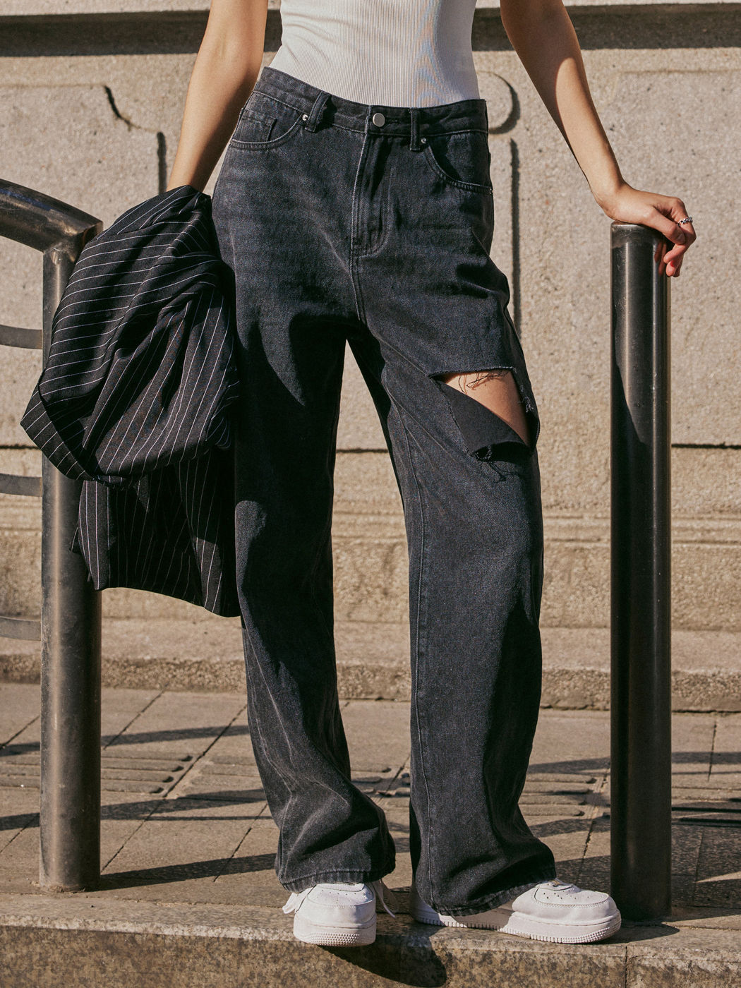 High Waist Ripped Wide Leg Jeans For Daily Casual