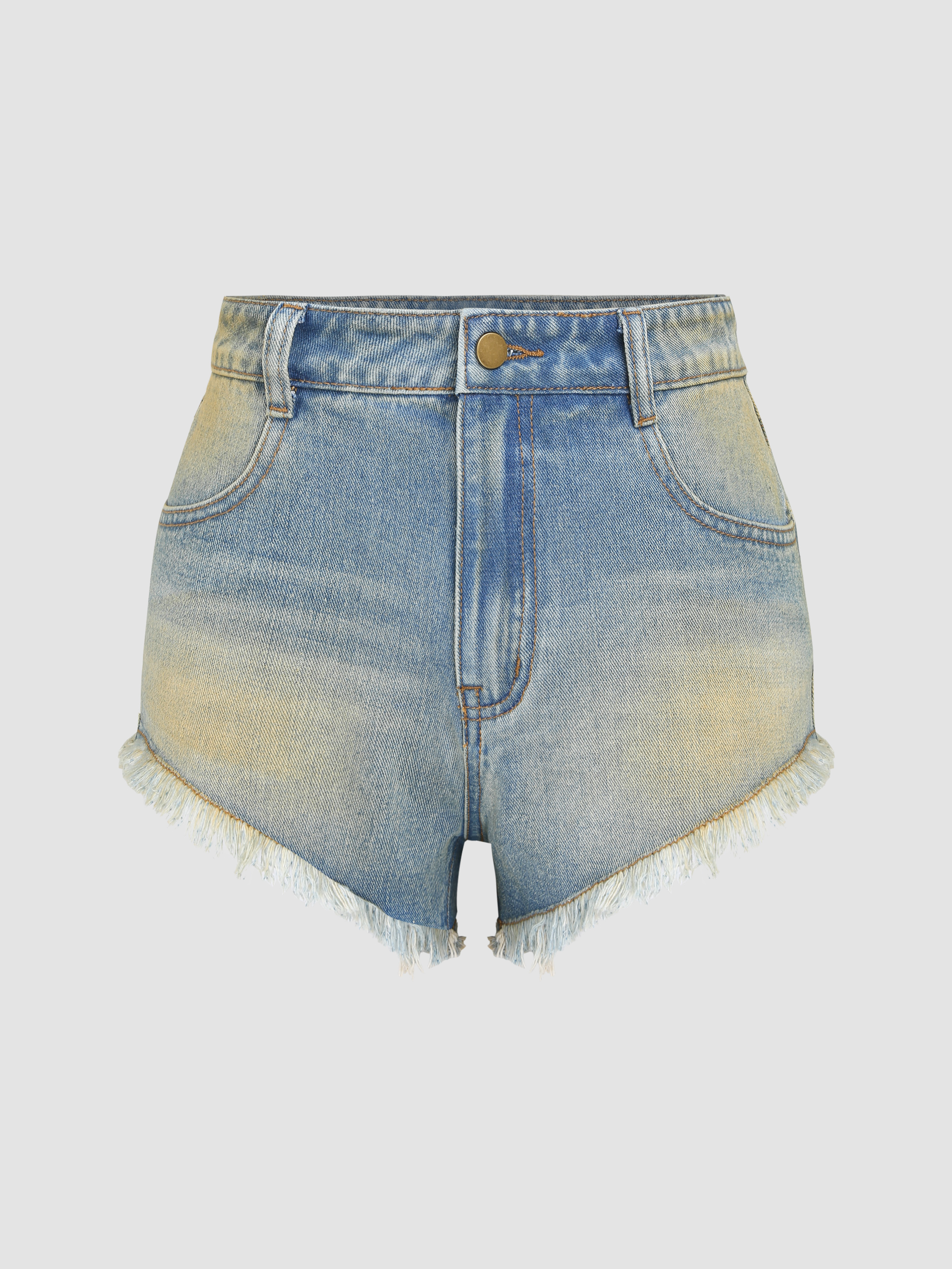 Summer Road Trip Faded Denim Mini Shorts - Cider
