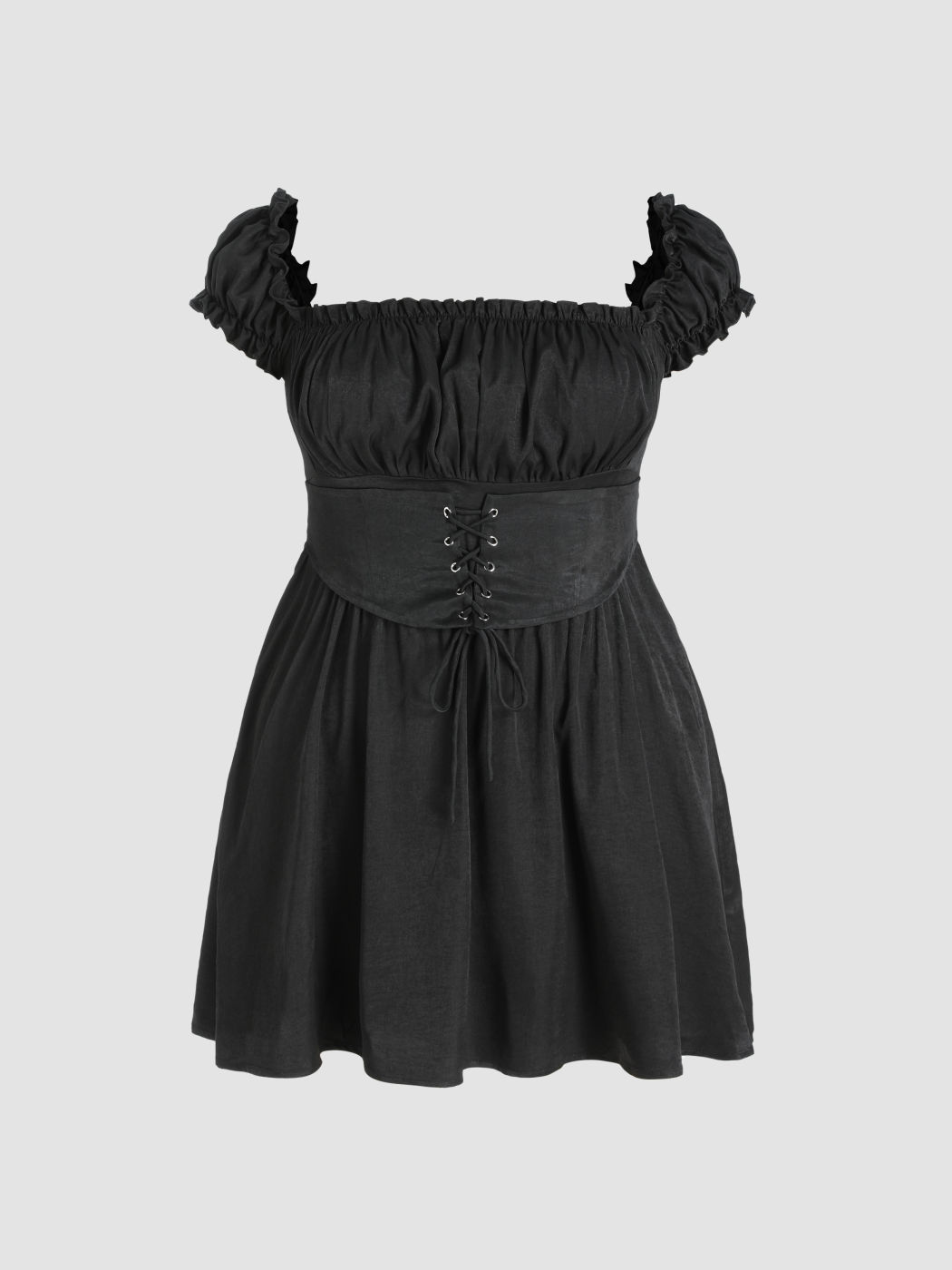 Woven Drawstring Puff Sleeve Corset Mini Dress For Music Festival/Live House Party/Clubbing