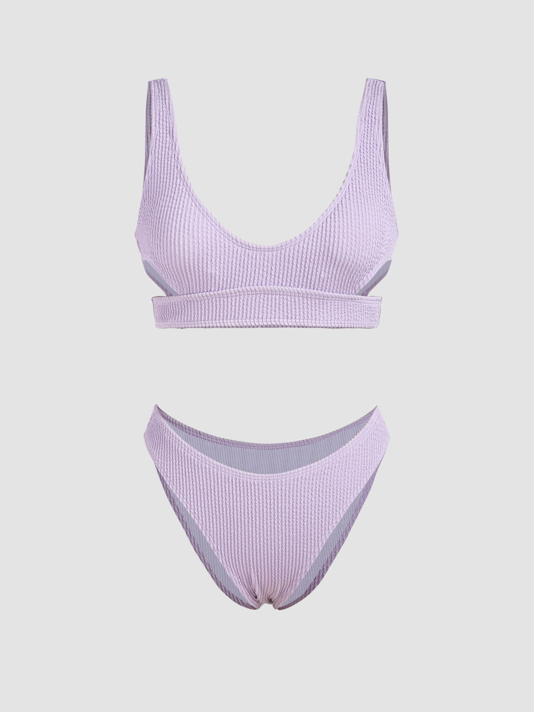 Solid Texture U-neckline Bikini Swimsuit For Beach