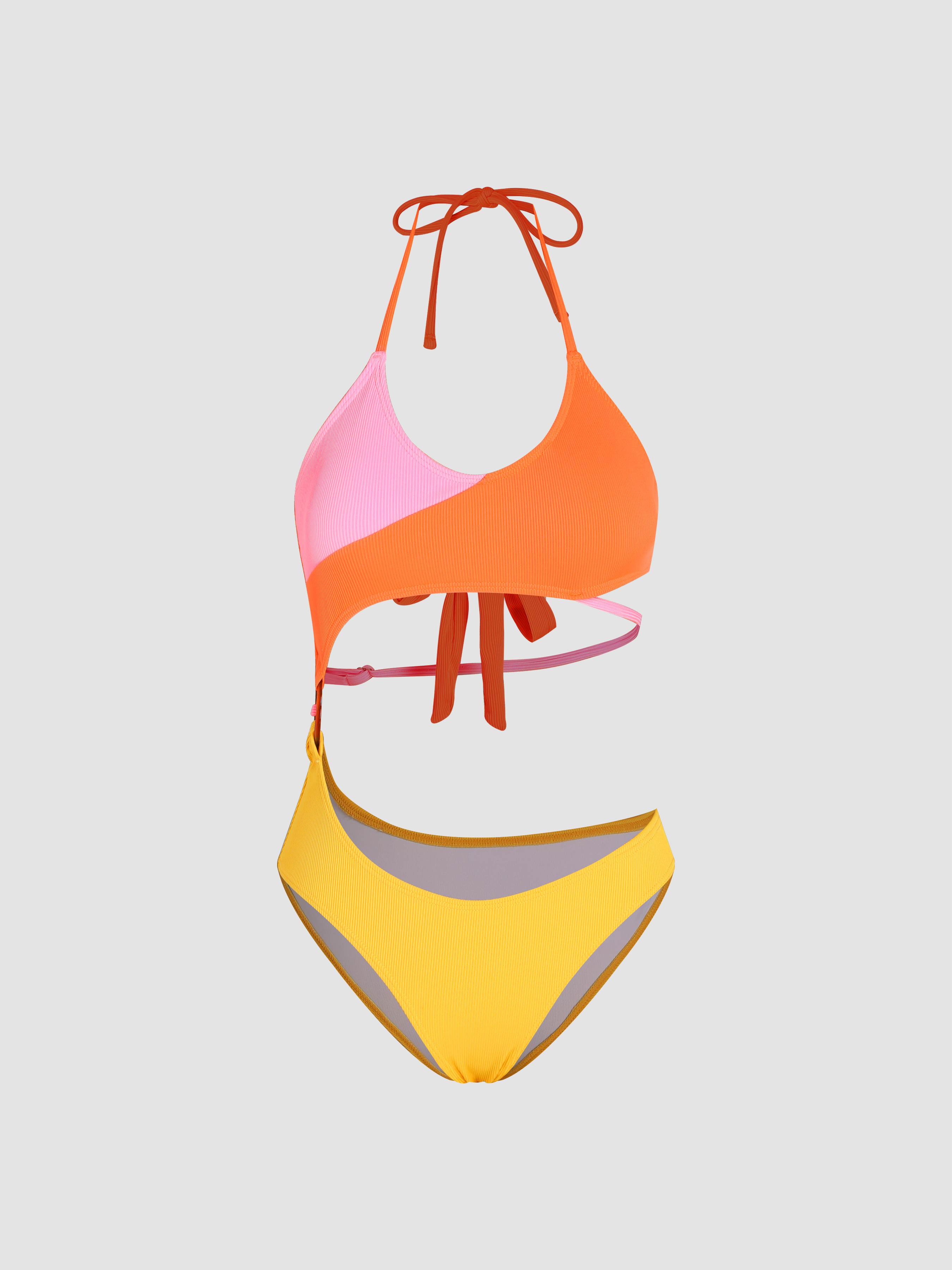Halter U Neckline One Piece Swimsuit Cider