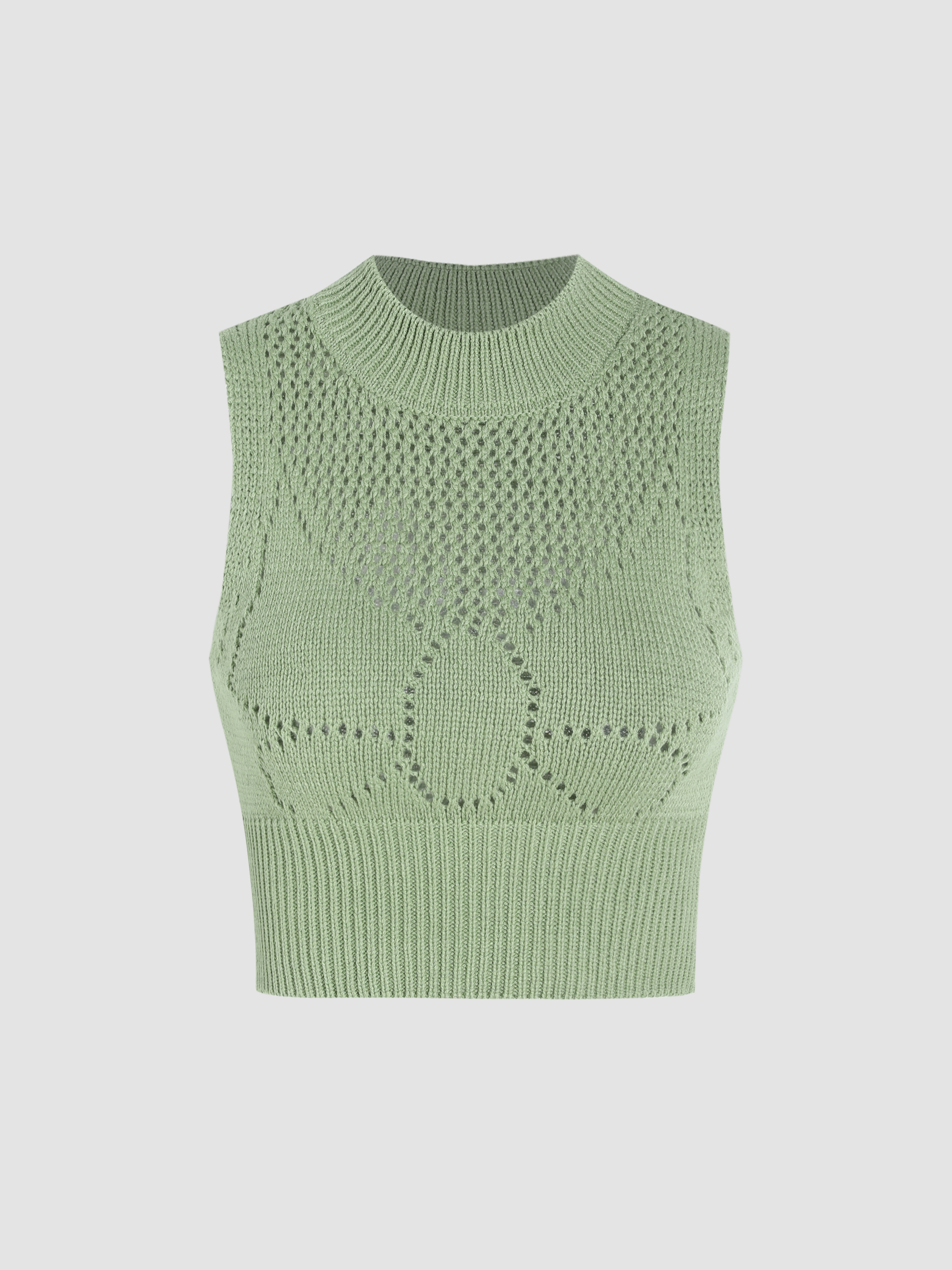 Solid Hollow Out Knit Crop Top - Cider
