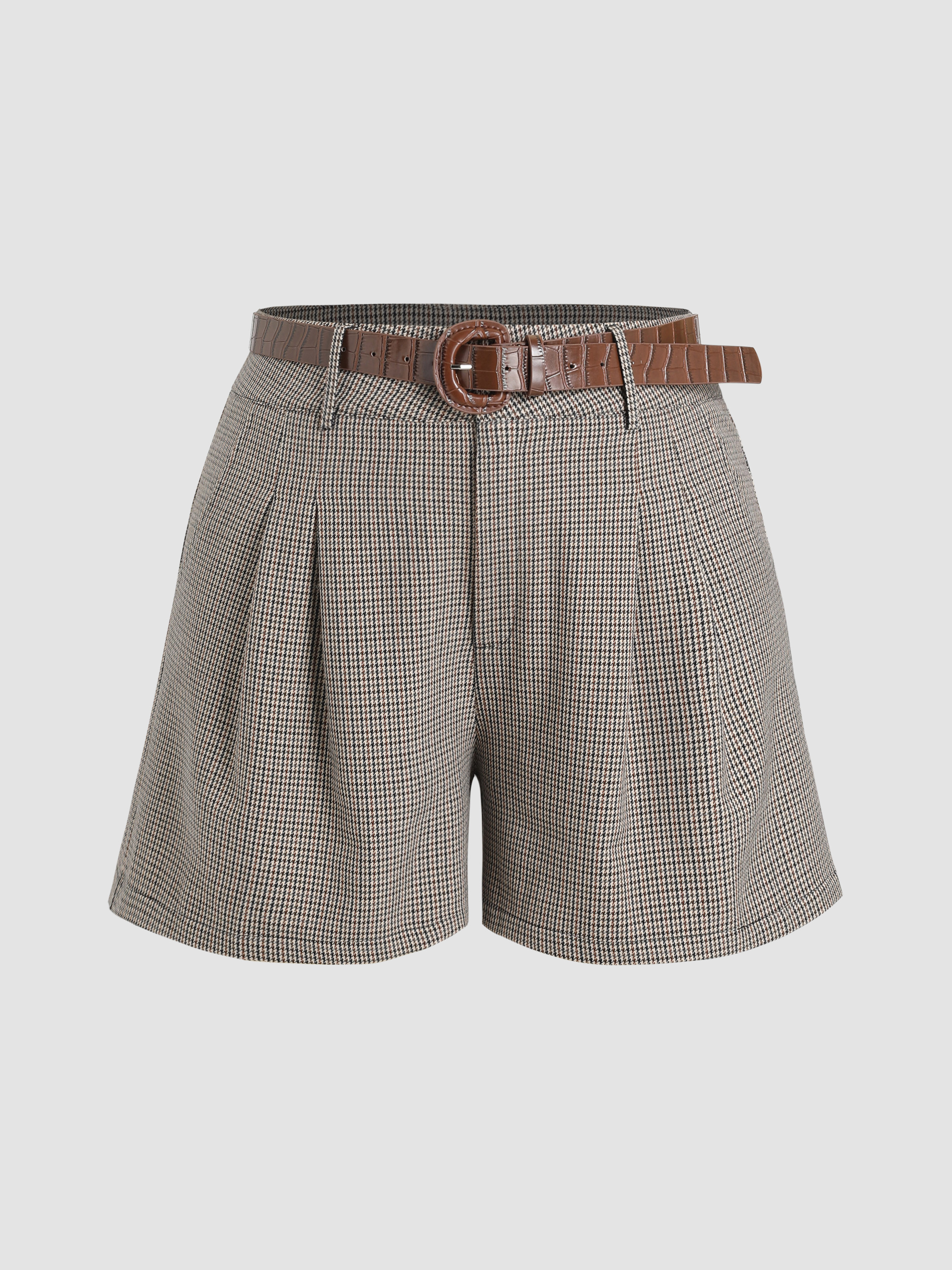 Woven Houndstooth Pocket Shorts with Belt Curve & Plus For Exhibition ...