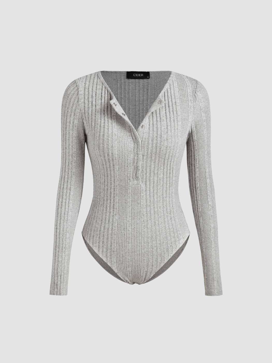 Rib Solid Buckle Up Bodysuit For Coffee Shop