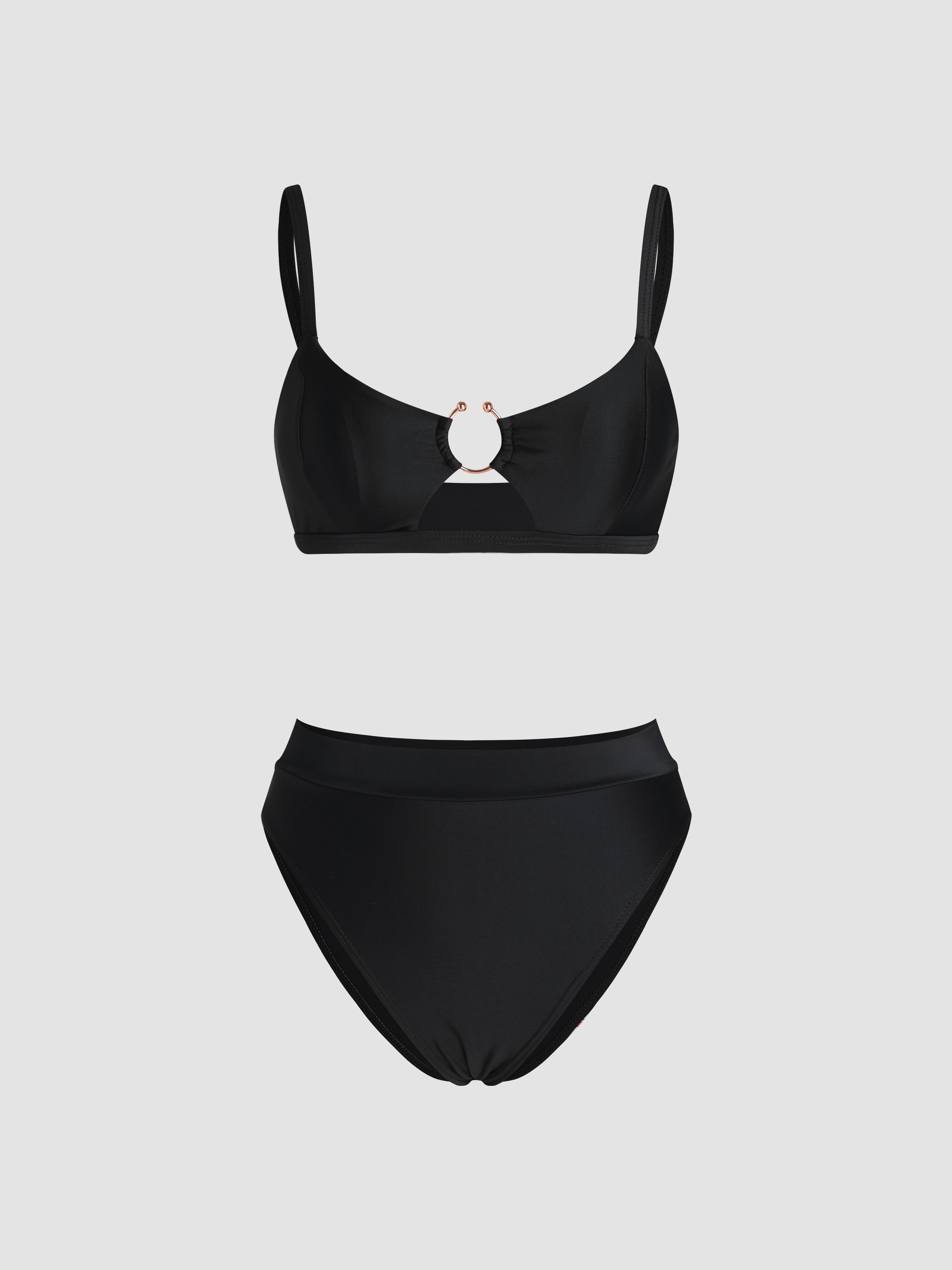 Cut Out Ring Linked Bikini Swimsuit - Cider