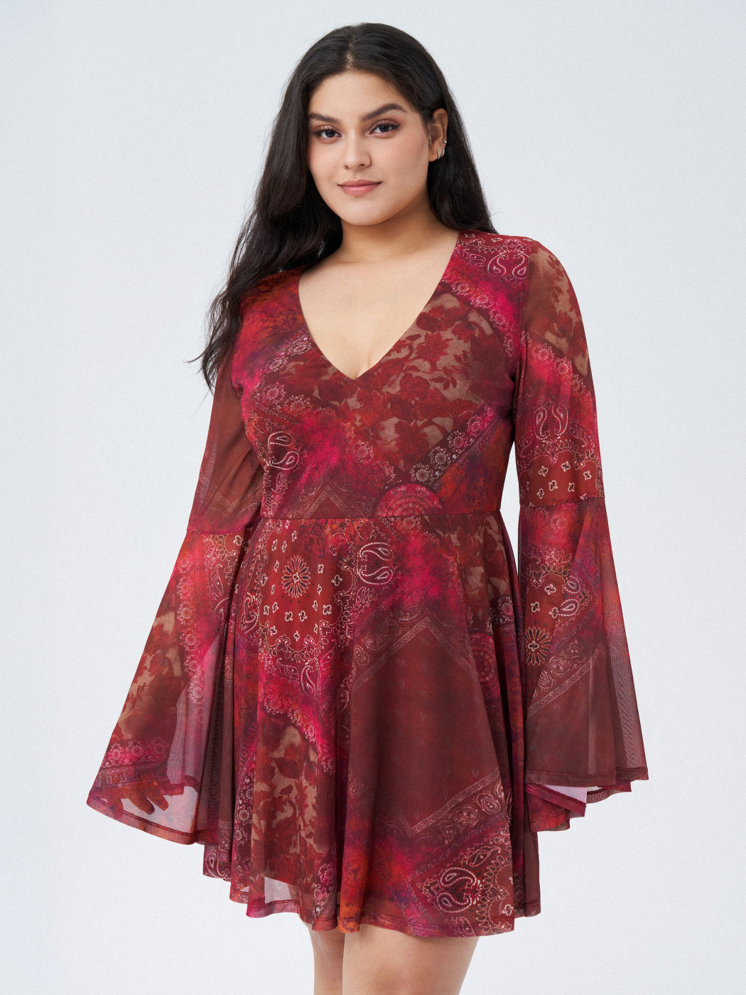 Mesh Jersey Paisley Mesh Mini Dress Curve & Plus For Vacation Holiday