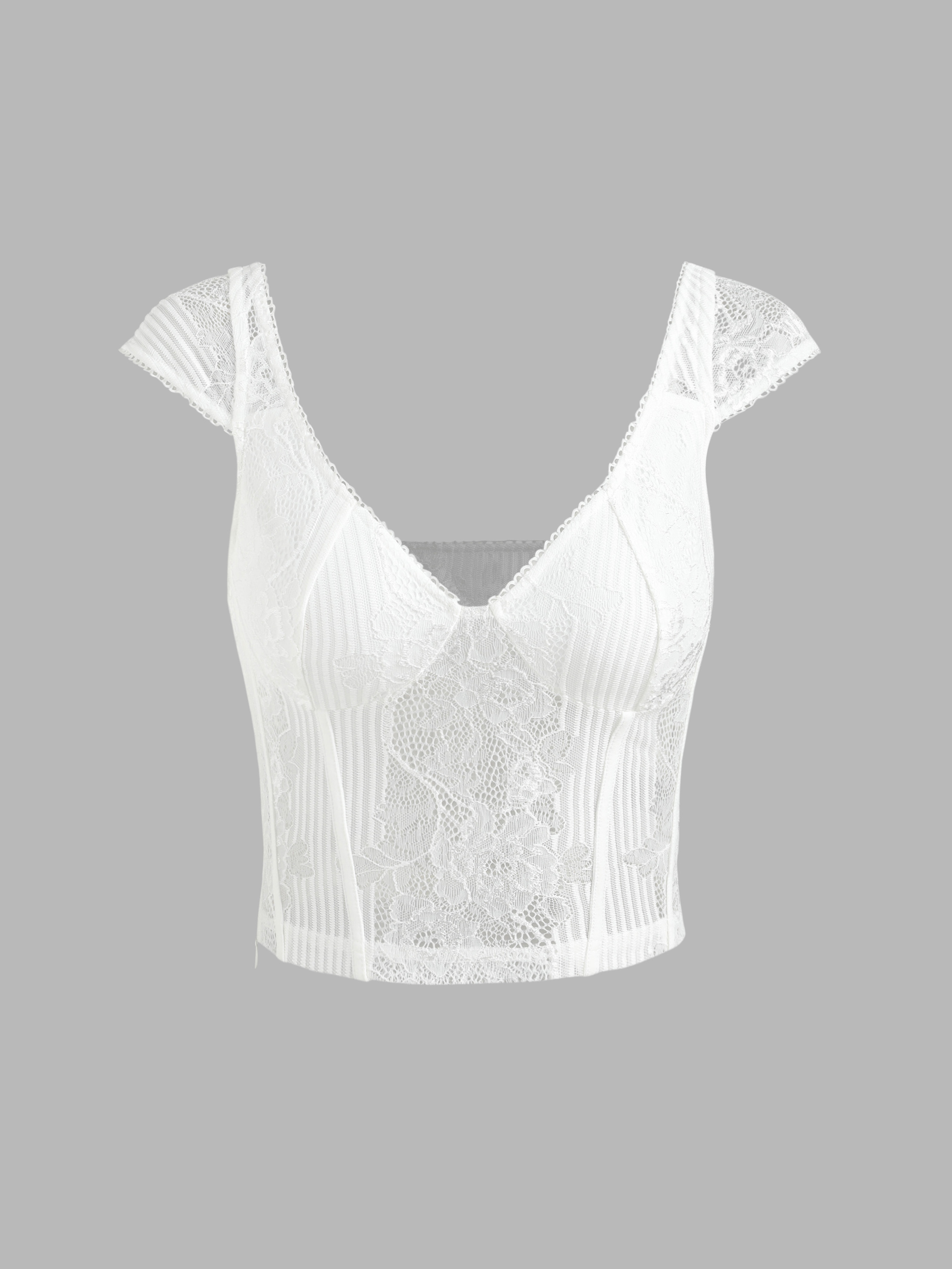 Solid V-neck Corset Lace Crop Top - Cider