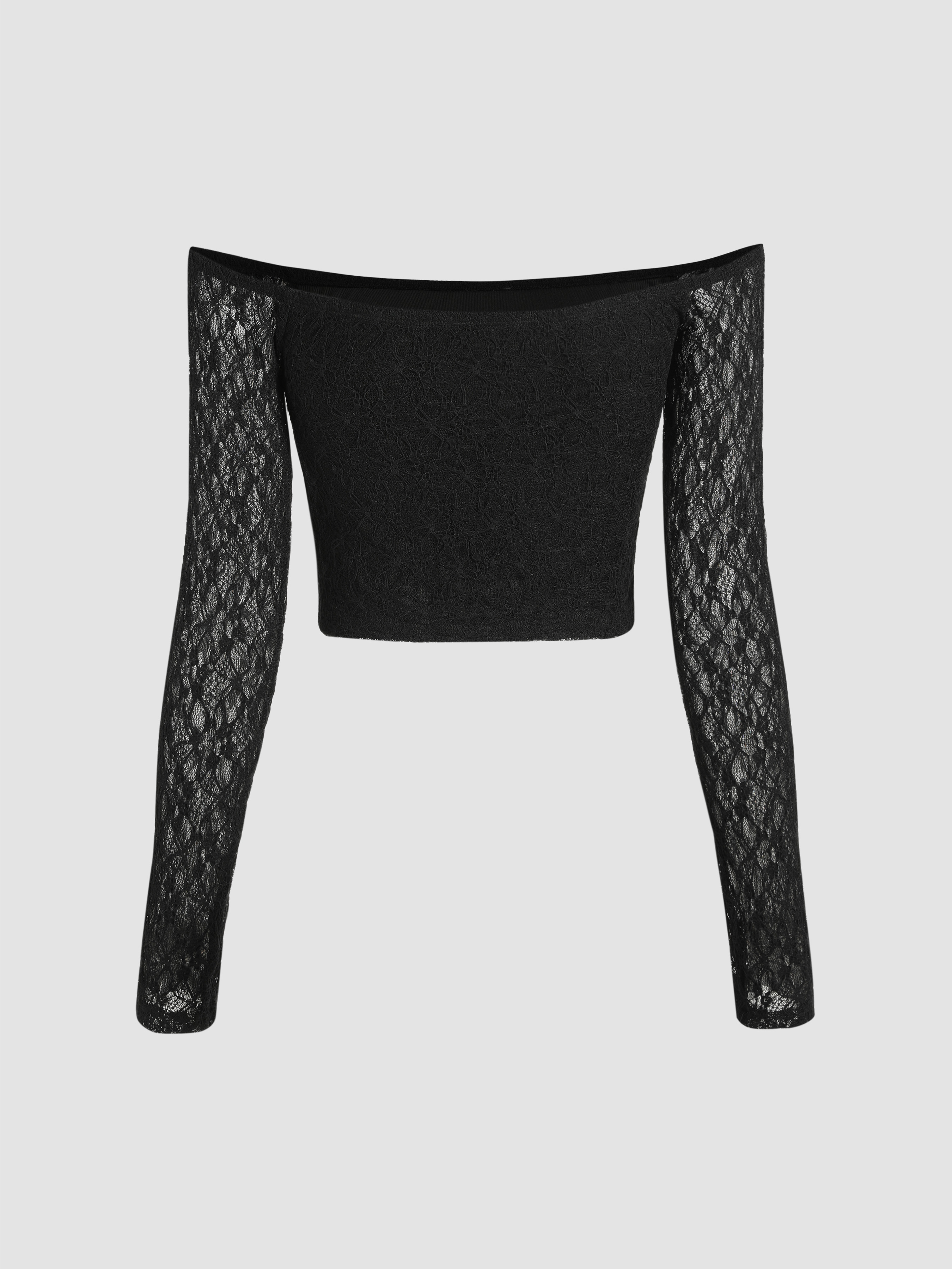 Lace Lace Off Shoulder Long Sleeve Top For Date