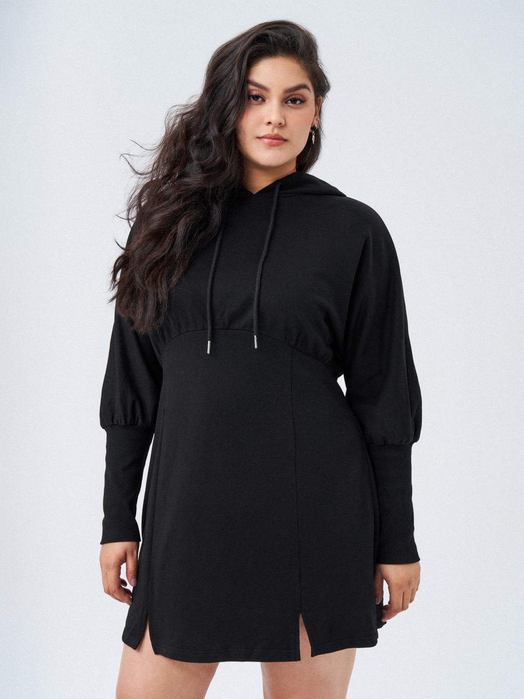 Curve & Plus Solid Drawstring Split Mini Dress For Daily Casual ...