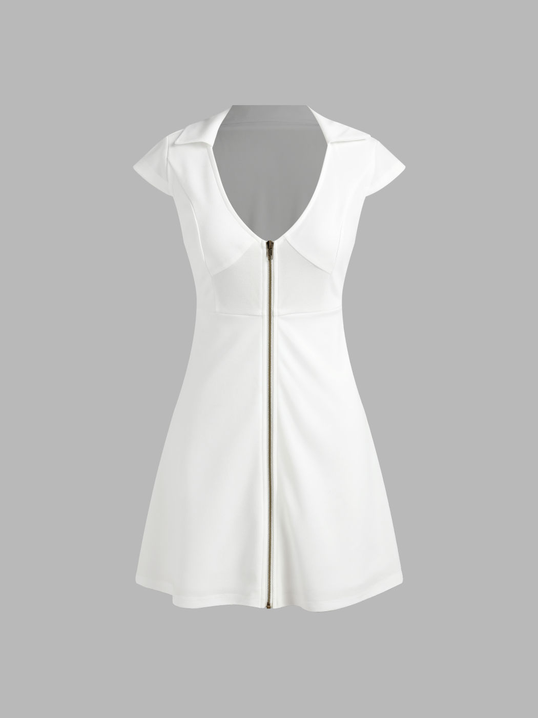 Solid Collar Zip Up Mini Dress - Cider