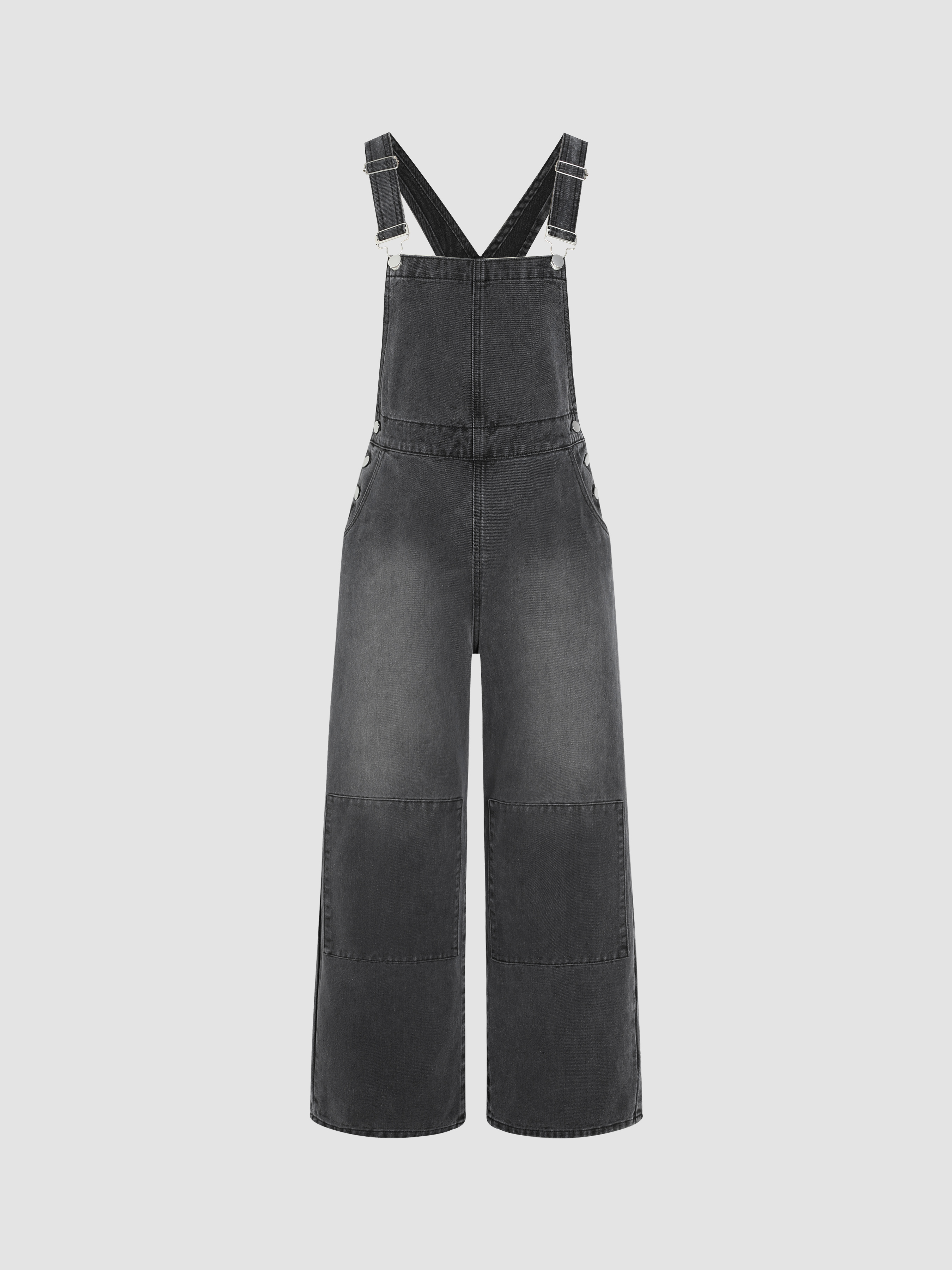 Denim Solid Buckle Up Jumpsuit For School Daily Casual