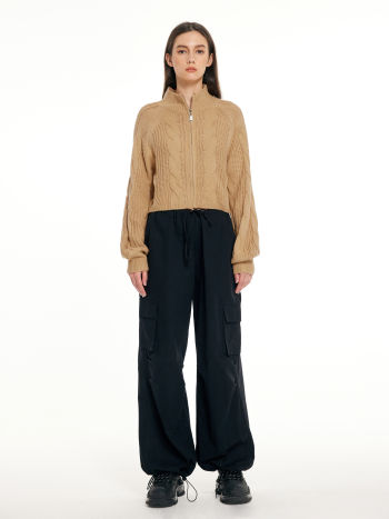 Cable Knit High Neck Cardigan For School Daily Casual Coffee Shop