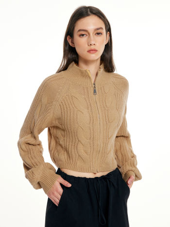 Cable Knit High Neck Cardigan For School Daily Casual Coffee Shop